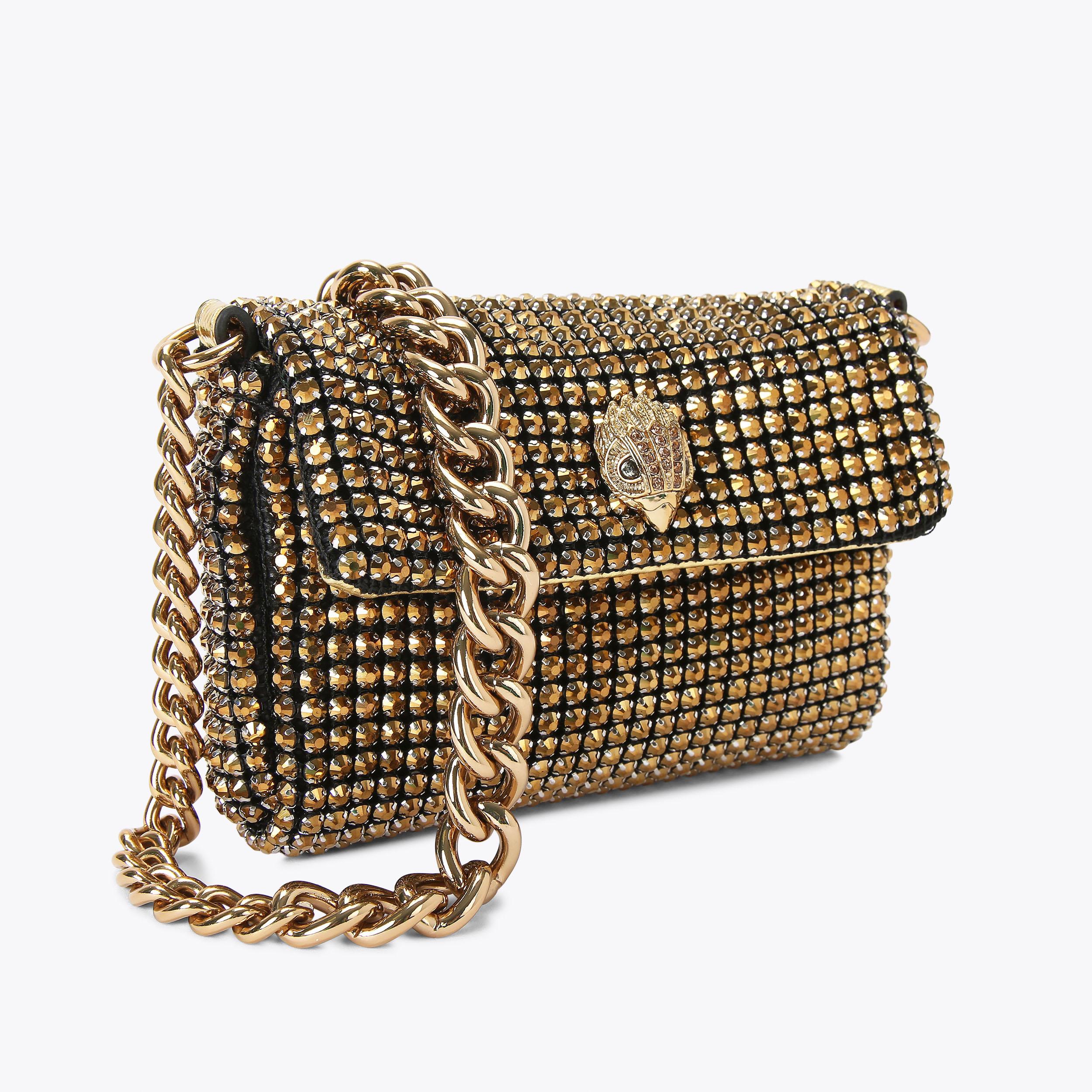 MINI PARTY XBODY BAG Gold Crystal Purse by KURT GEIGER LONDON