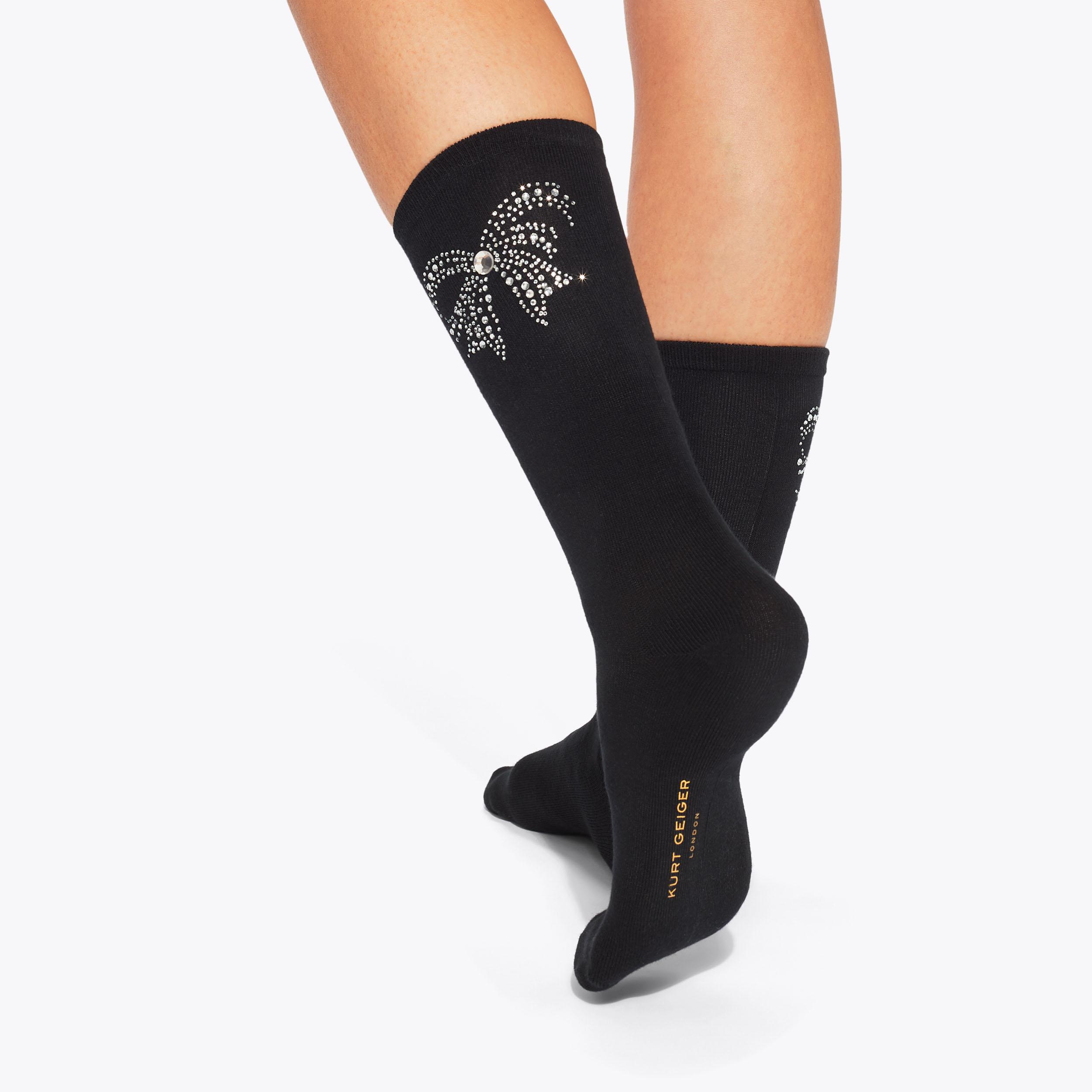 BELGRAVIA BOW SOCK Black Crystal Bow Sock by KURT GEIGER LONDON