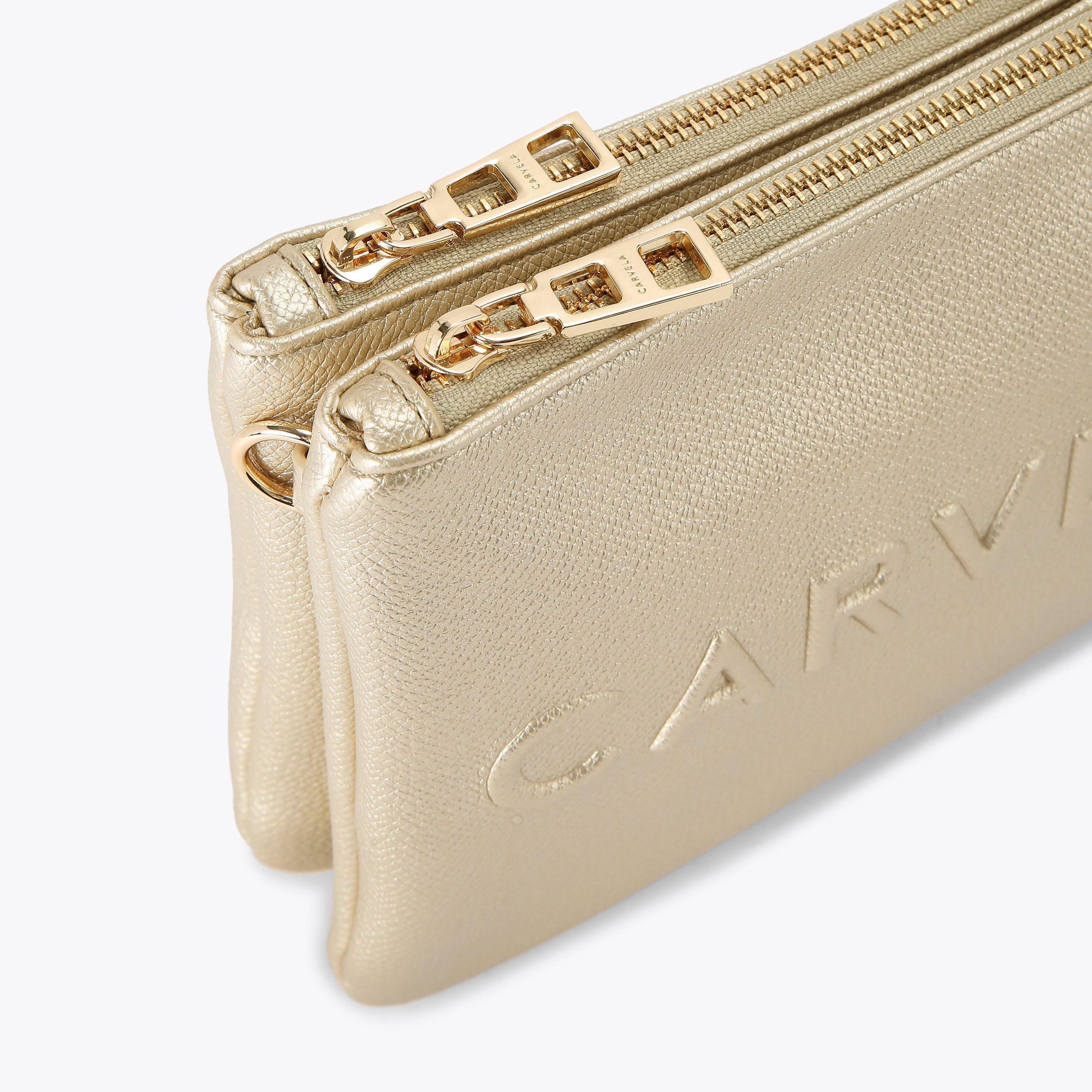 FRAME DOUBLE POUCH Gold Cross Body Bag by CARVELA
