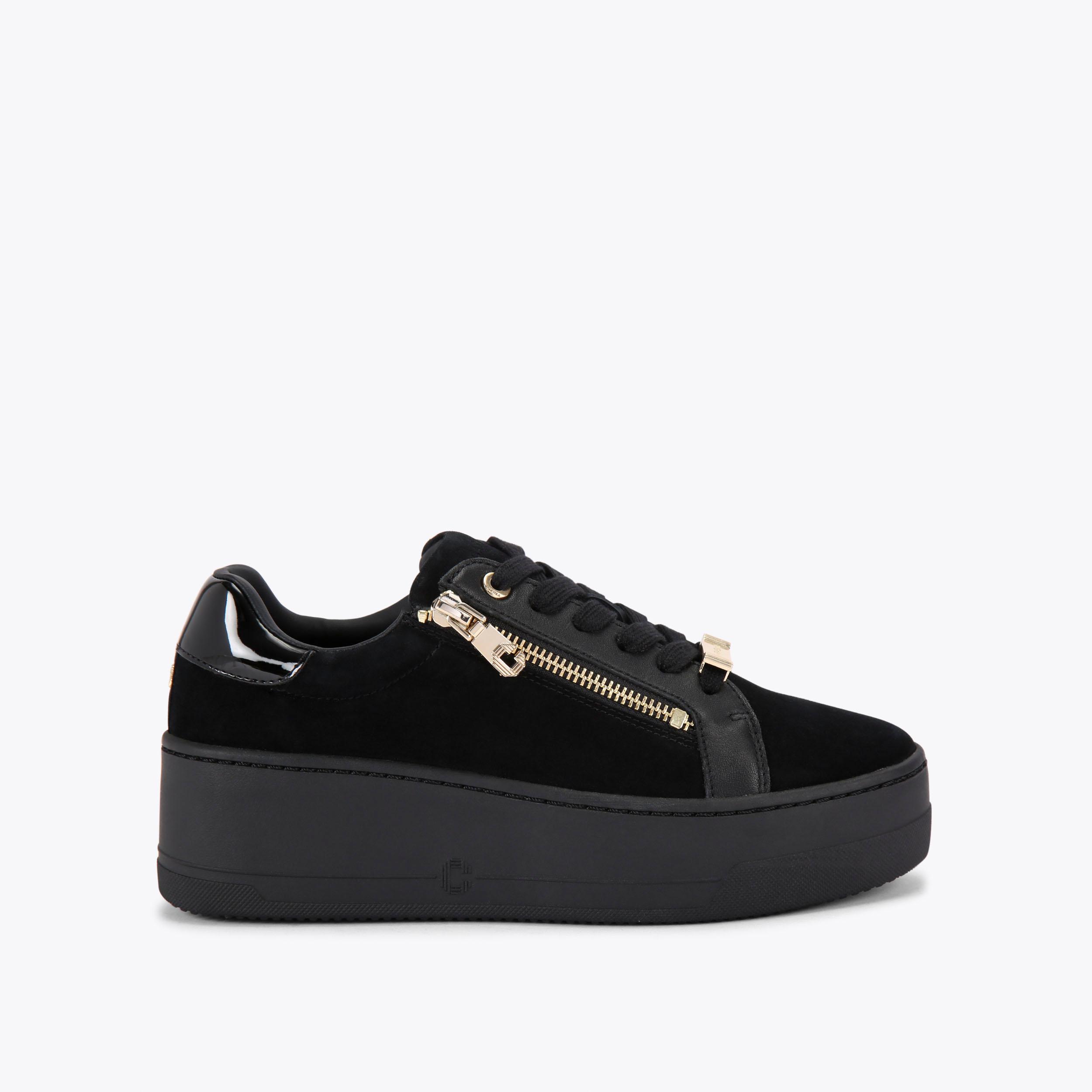 CONNECTED ZIP Black Suede Lace Up Trainers by CARVELA