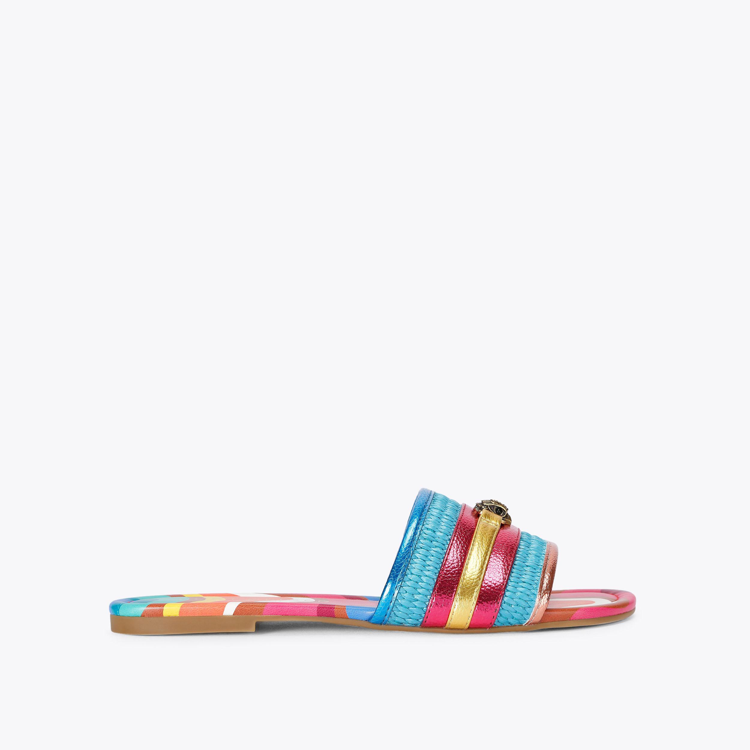 SOUTHBANK FLAT SANDAL Blue Woven Raffia Slip On Sandal by KURT GEIGER ...