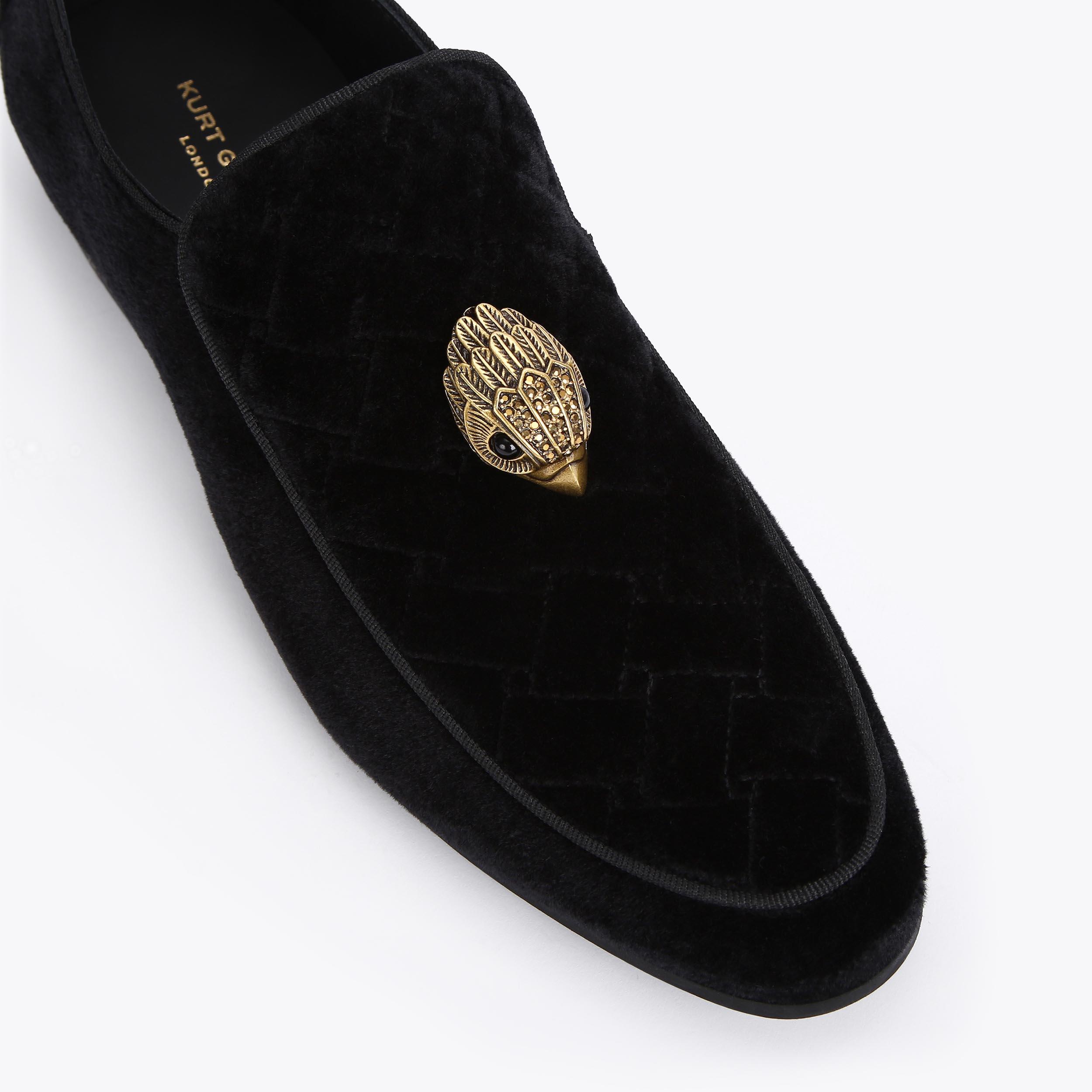 HUGH EAGLE HEAD Black Velvet Eagle Embellished Loafers by KURT GEIGER ...
