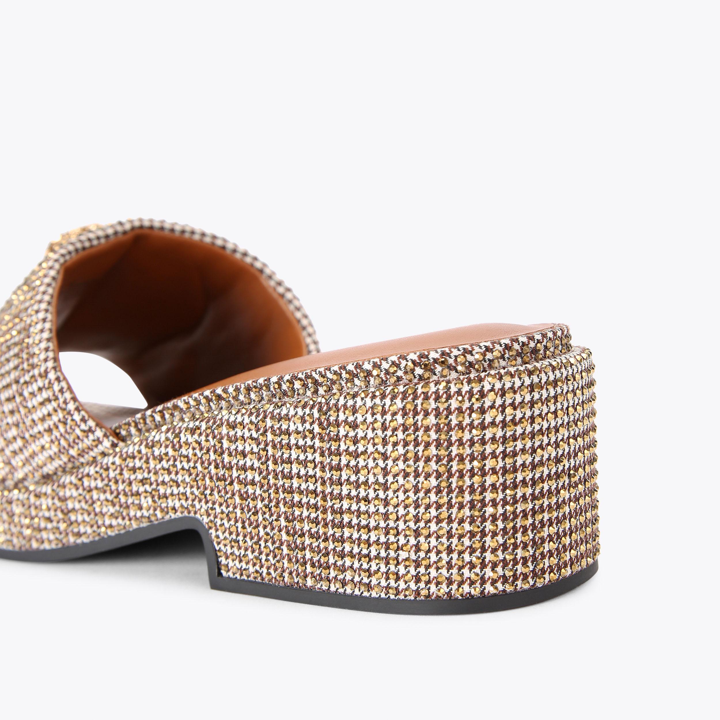 KENSINGTON FLATFORM MULE Beige Houndstooth Sandals by KURT GEIGER LONDON