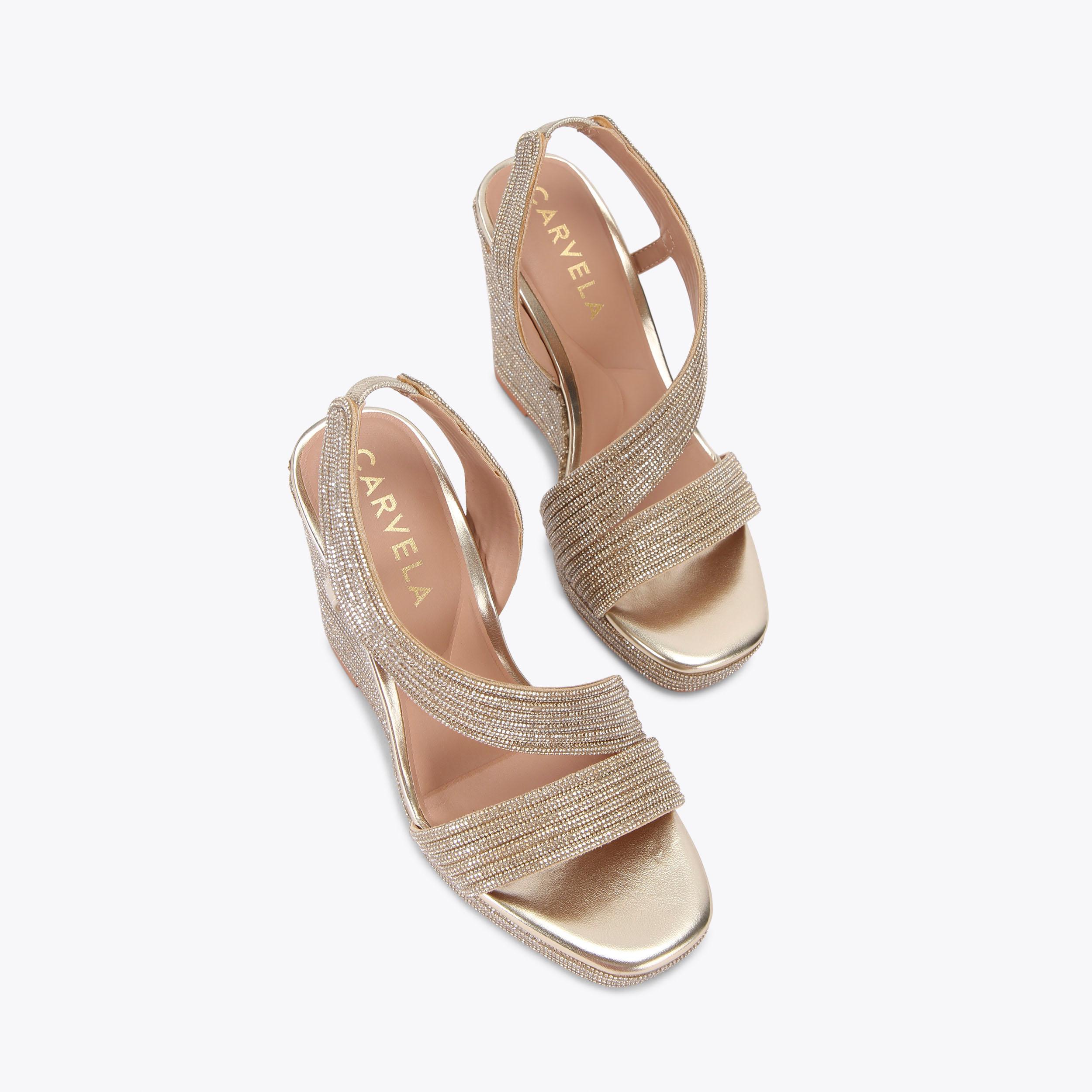 GALA WEDGE JEWEL 110 Gold Crystal Wedge Heel by CARVELA