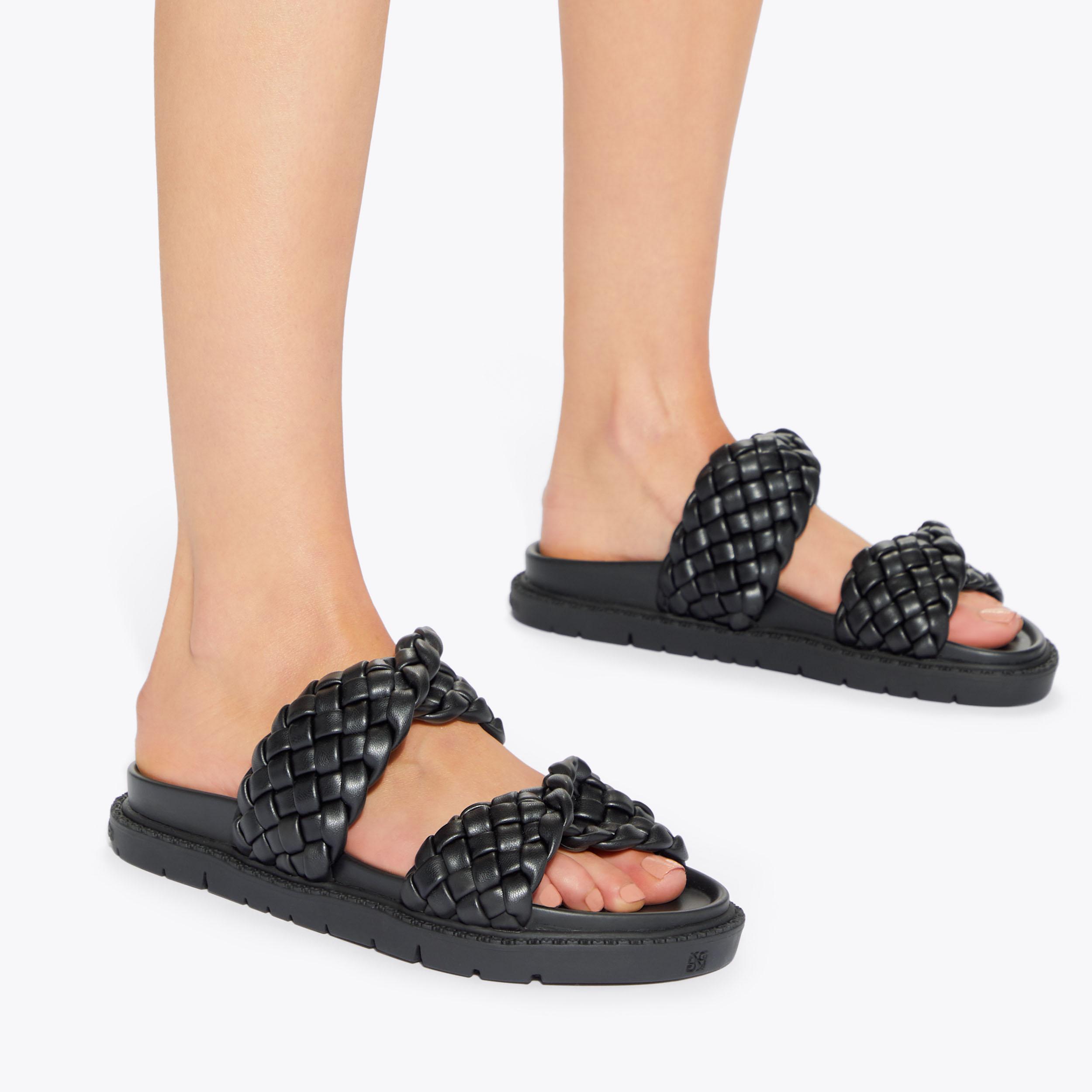 RATHY Black Woven Slip On Sandal by KG KURT GEIGER