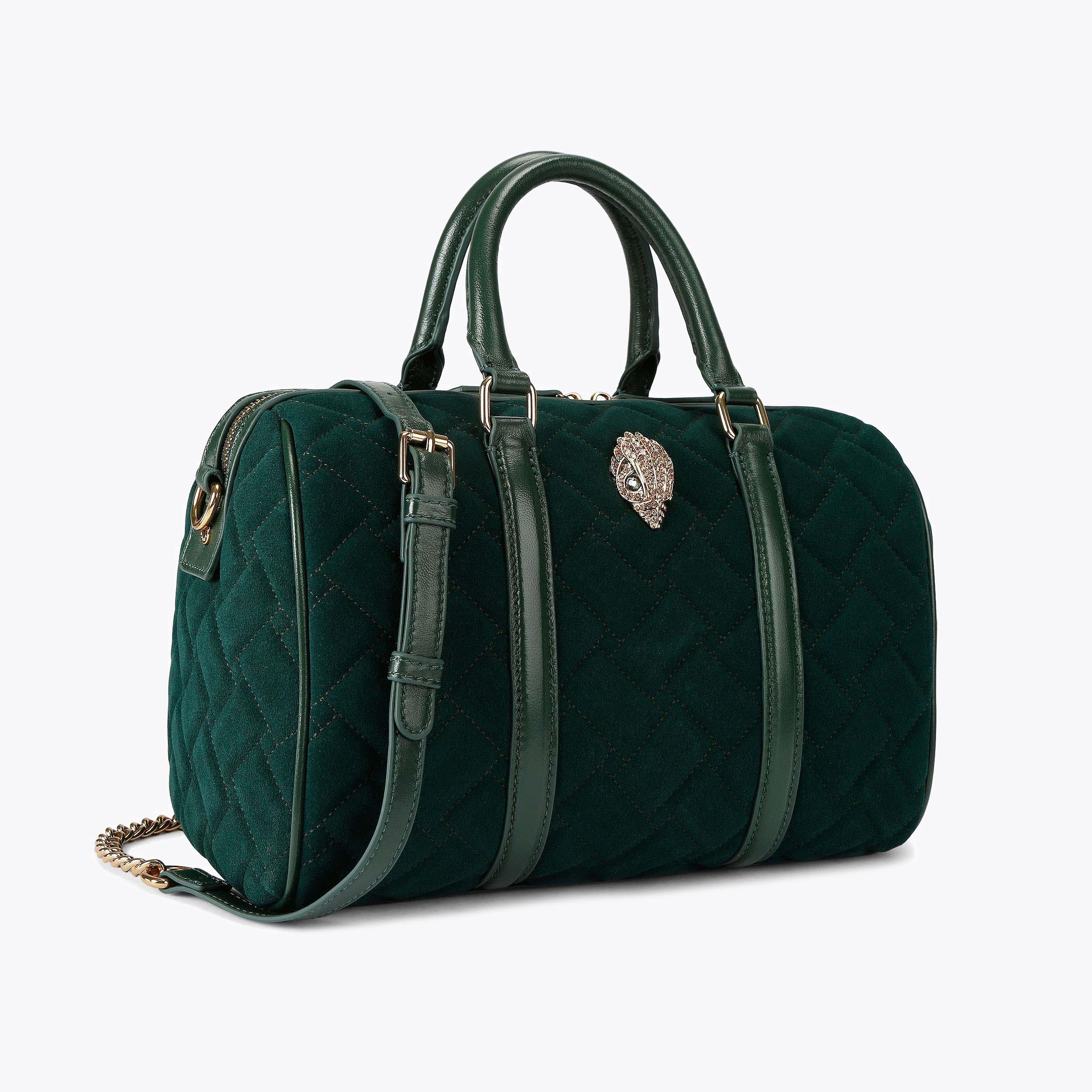 KENSINGTON BOSTON Dark Green Suede Boston Purse by KURT GEIGER LONDON