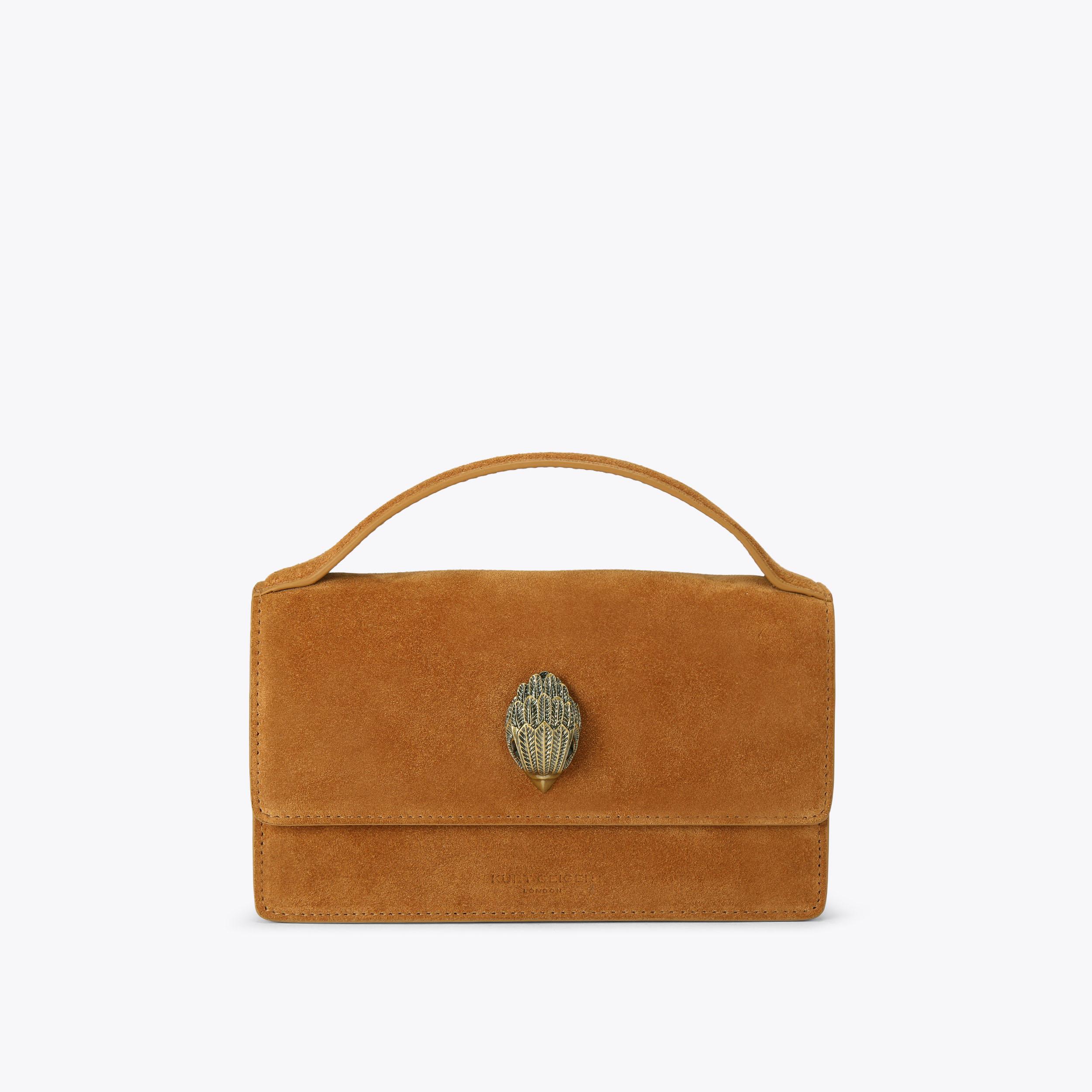 Sm Bond Top Handle Bag Tan Suede Cross Body Purse By Kurt Geiger London