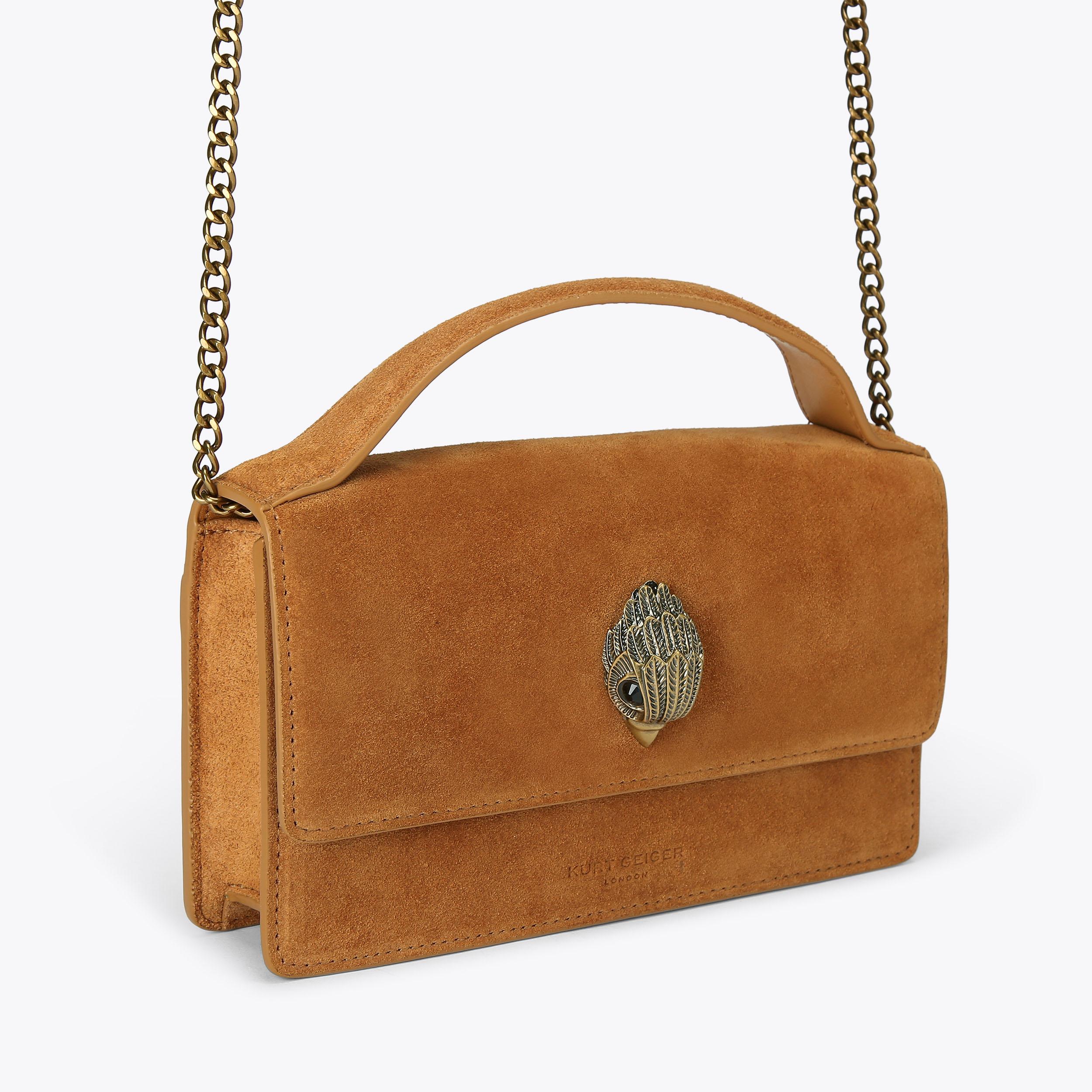 SM BOND TOP HANDLE BAG Tan Suede Cross Body Purse by KURT GEIGER LONDON