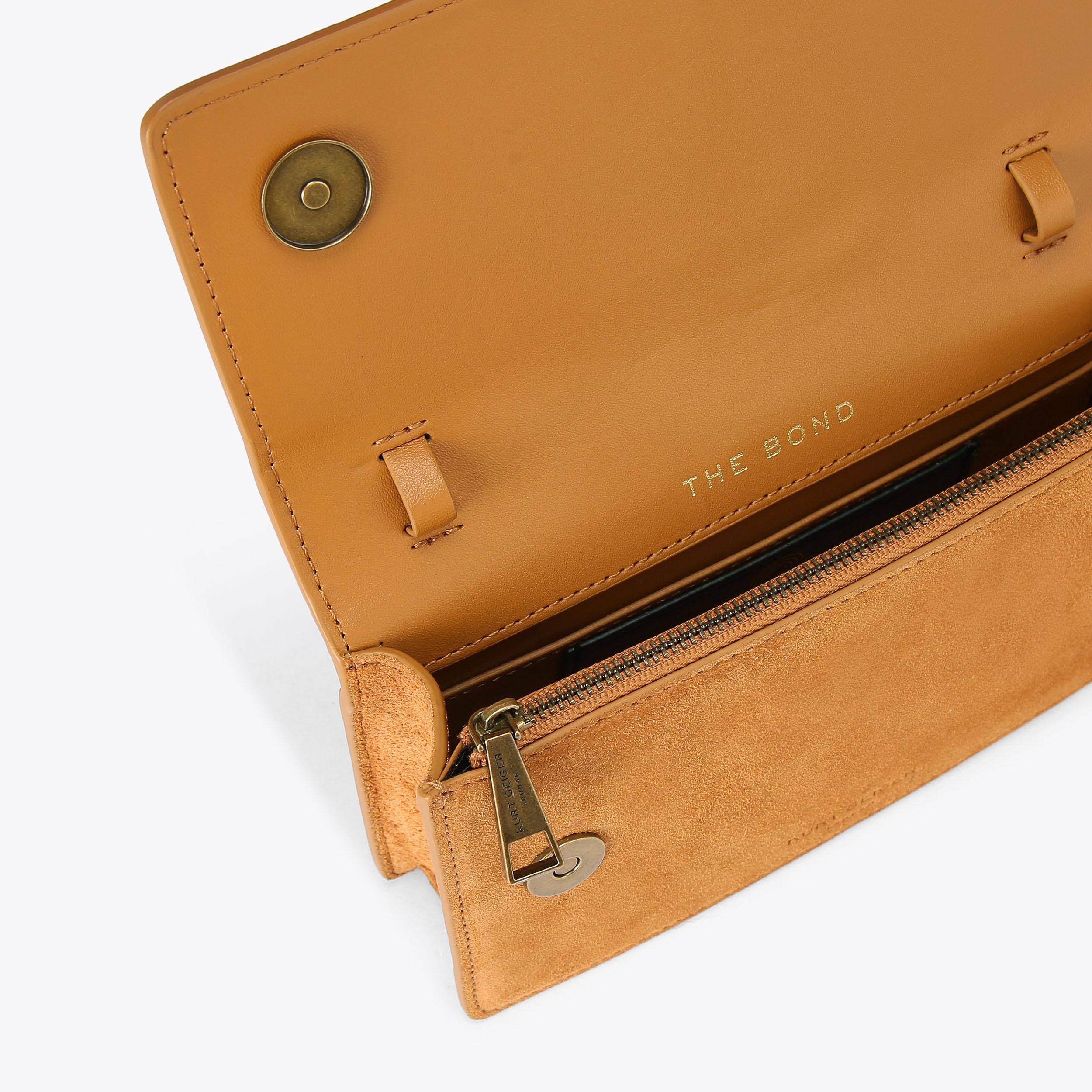 SM BOND TOP HANDLE BAG Tan Suede Cross Body Purse by KURT GEIGER LONDON