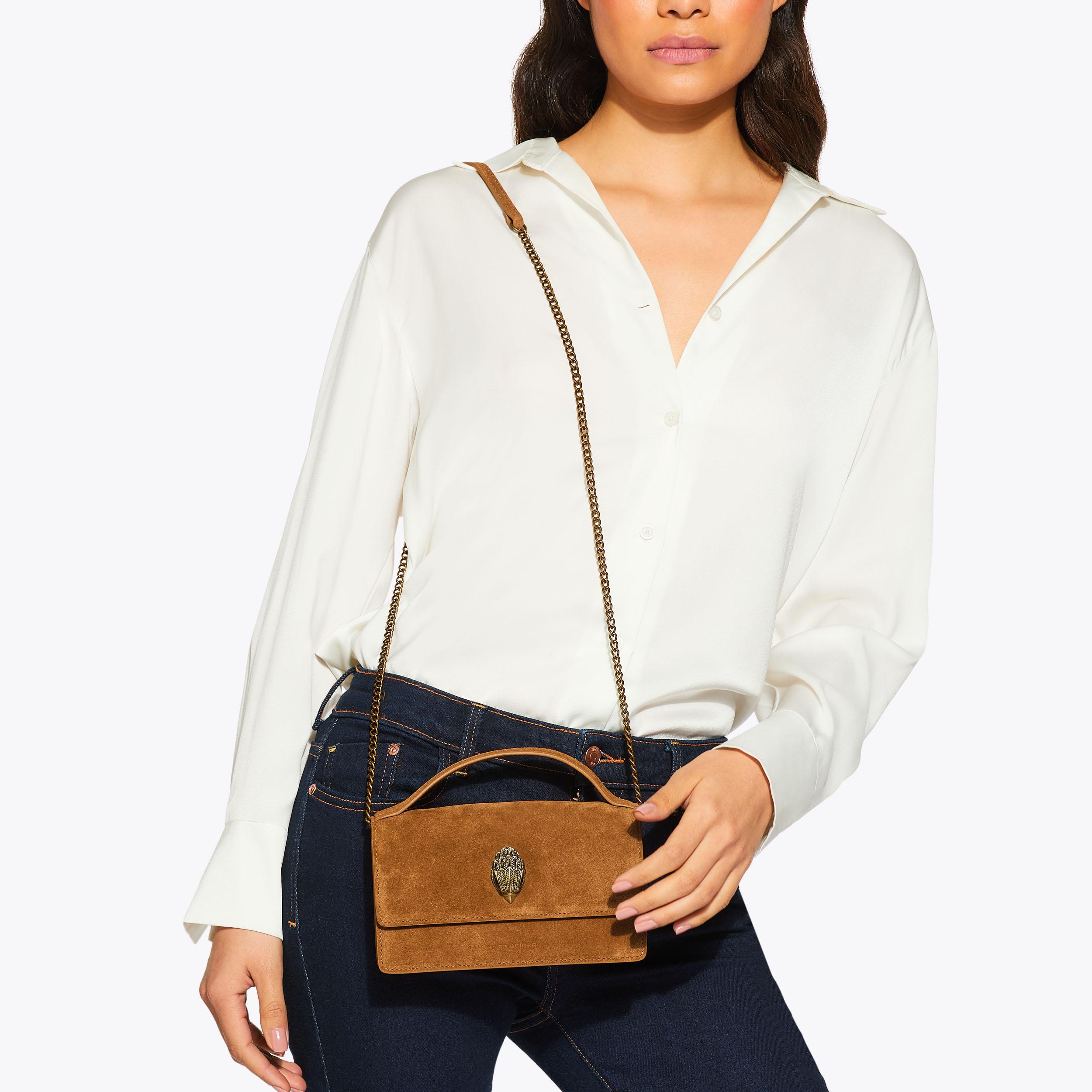 SM BOND TOP HANDLE BAG Tan Suede Cross Body Purse by KURT GEIGER LONDON