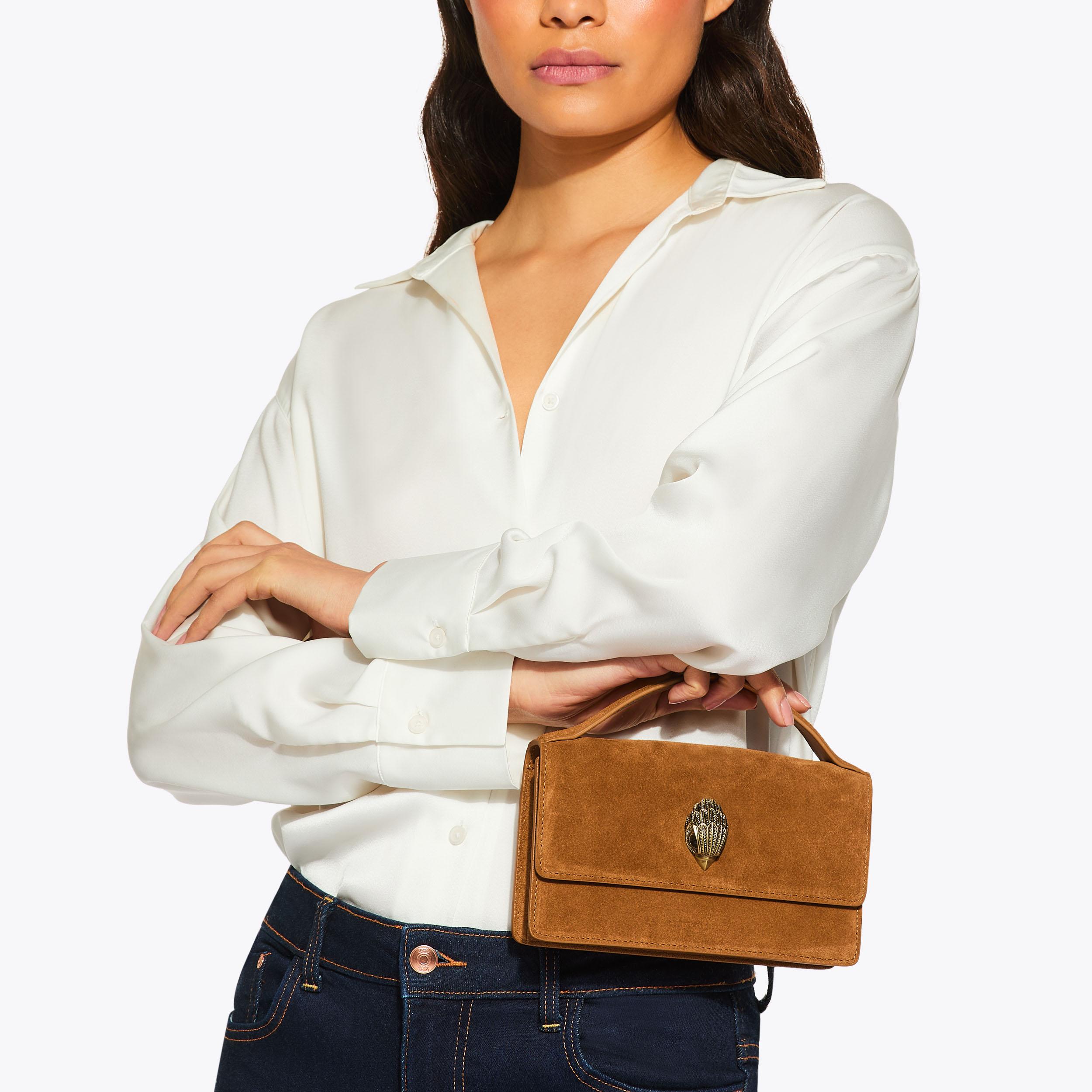 Sm Bond Top Handle Bag Tan Suede Cross Body Purse By Kurt Geiger London