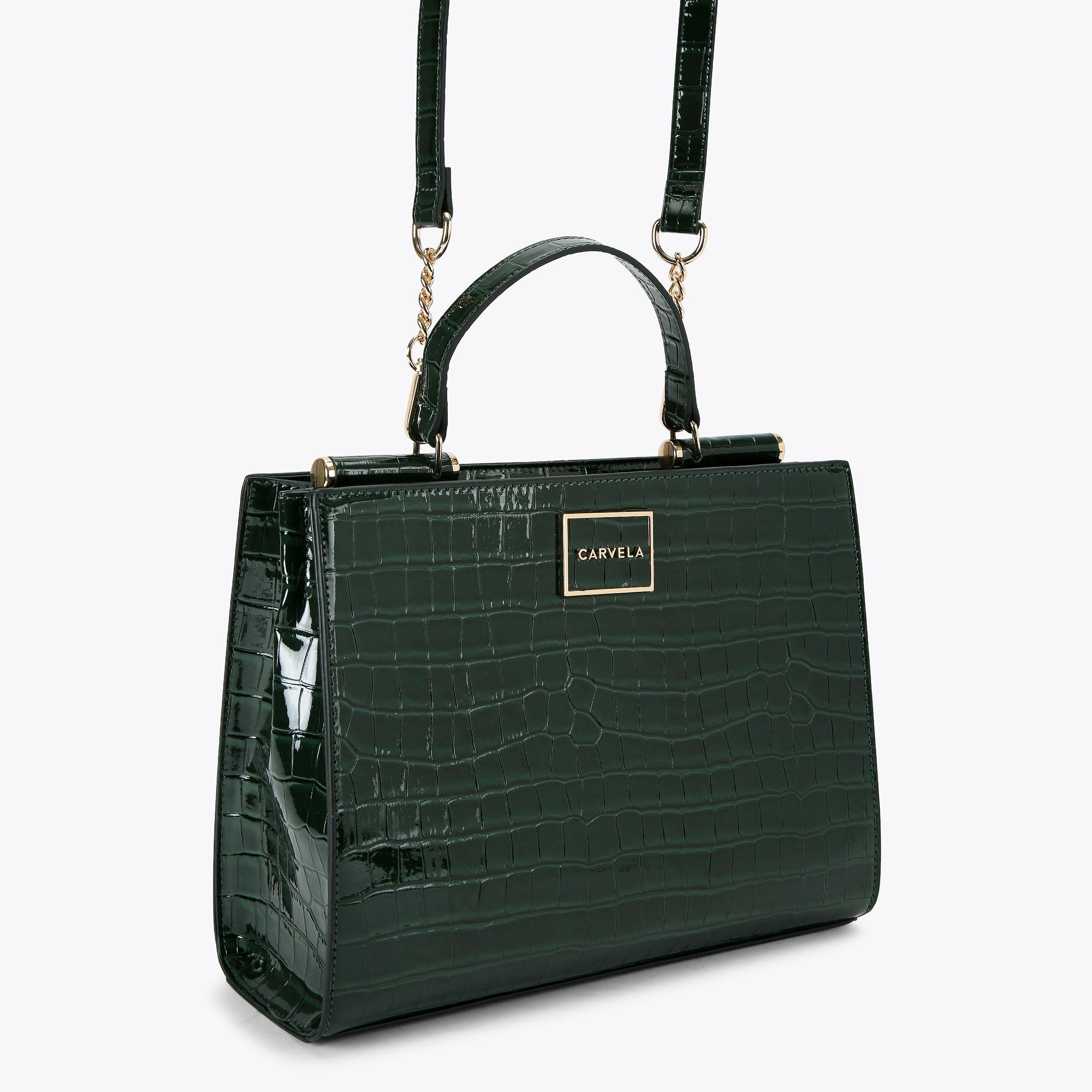 JESSICA MIDI TOTE 2 Dark Green Croc Tote Bag by CARVELA