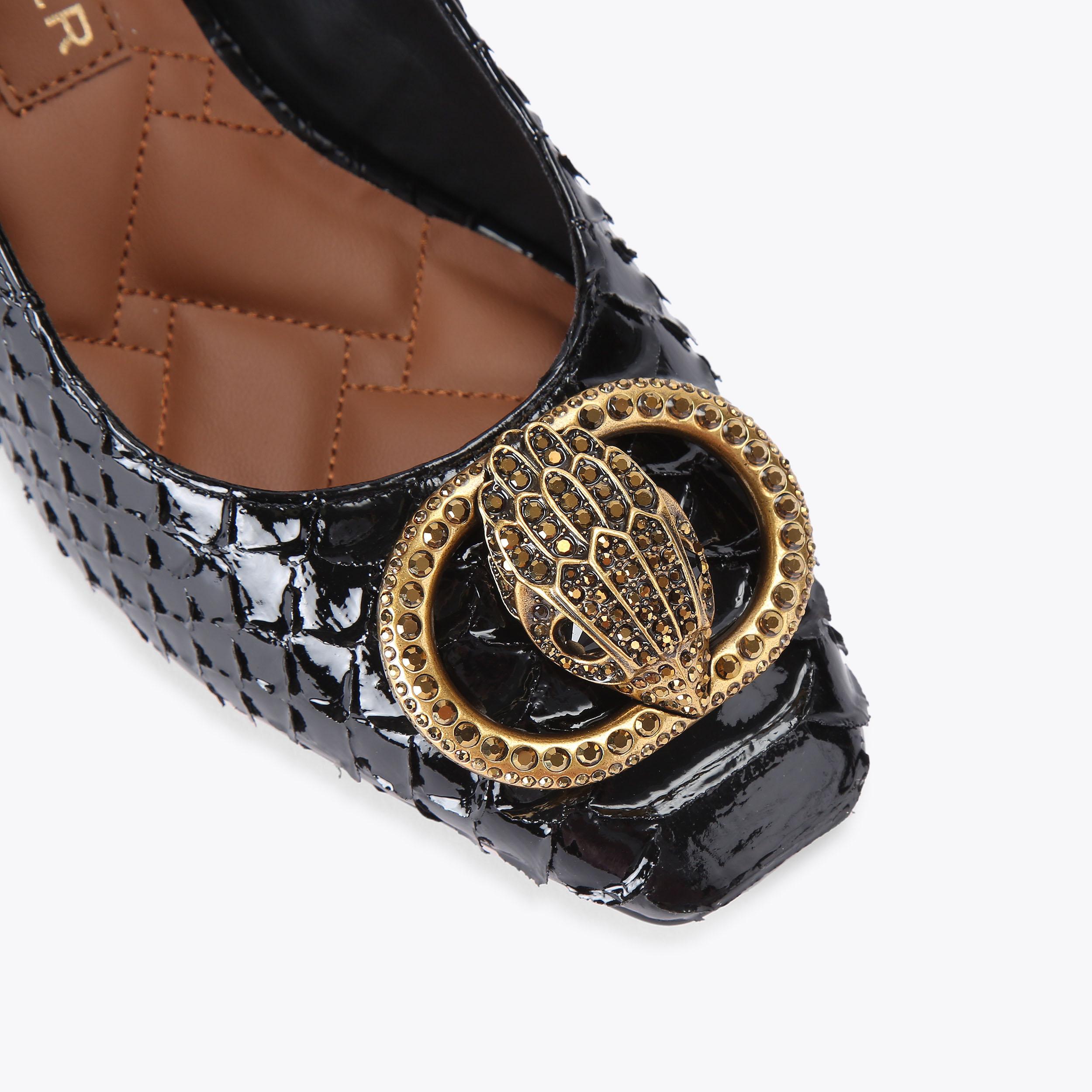 CHELSEA BLOCK SLINGBACK Black Snake Block Heel by KURT GEIGER LONDON