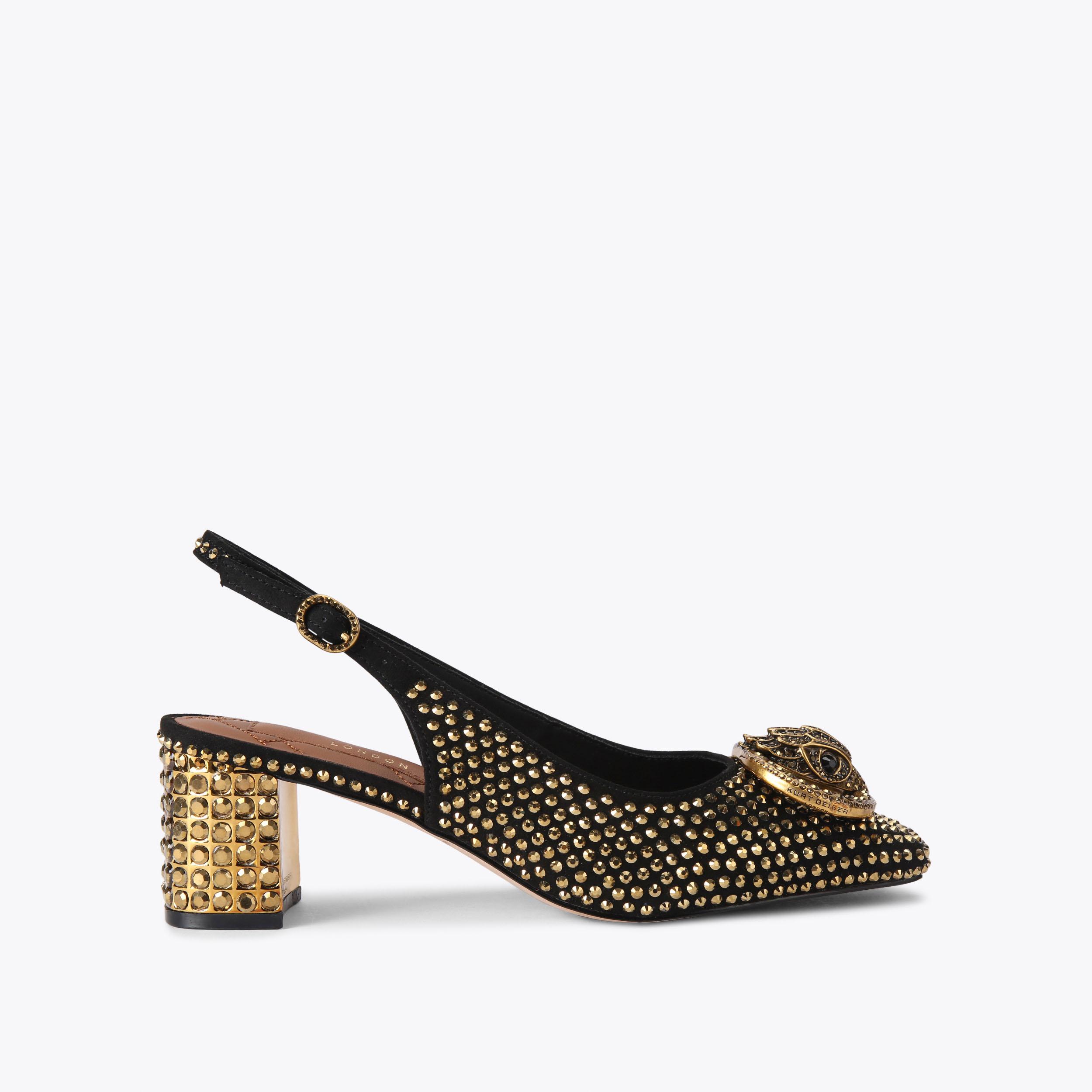 CHELSEA BLOCK SLINGBACK Black Studded Block Heel by KURT GEIGER LONDON