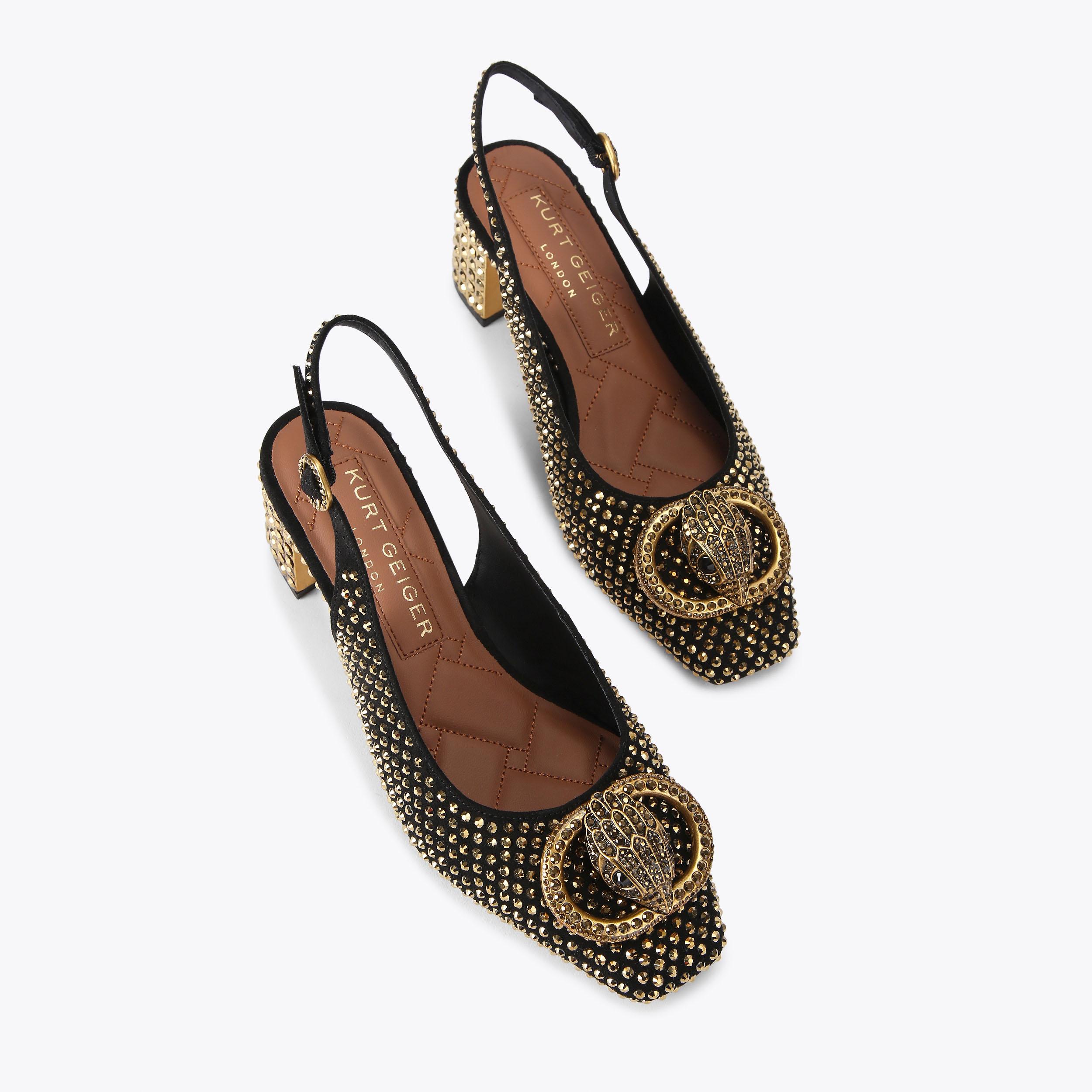 CHELSEA BLOCK SLINGBACK Black Studded Block Heel by KURT GEIGER LONDON