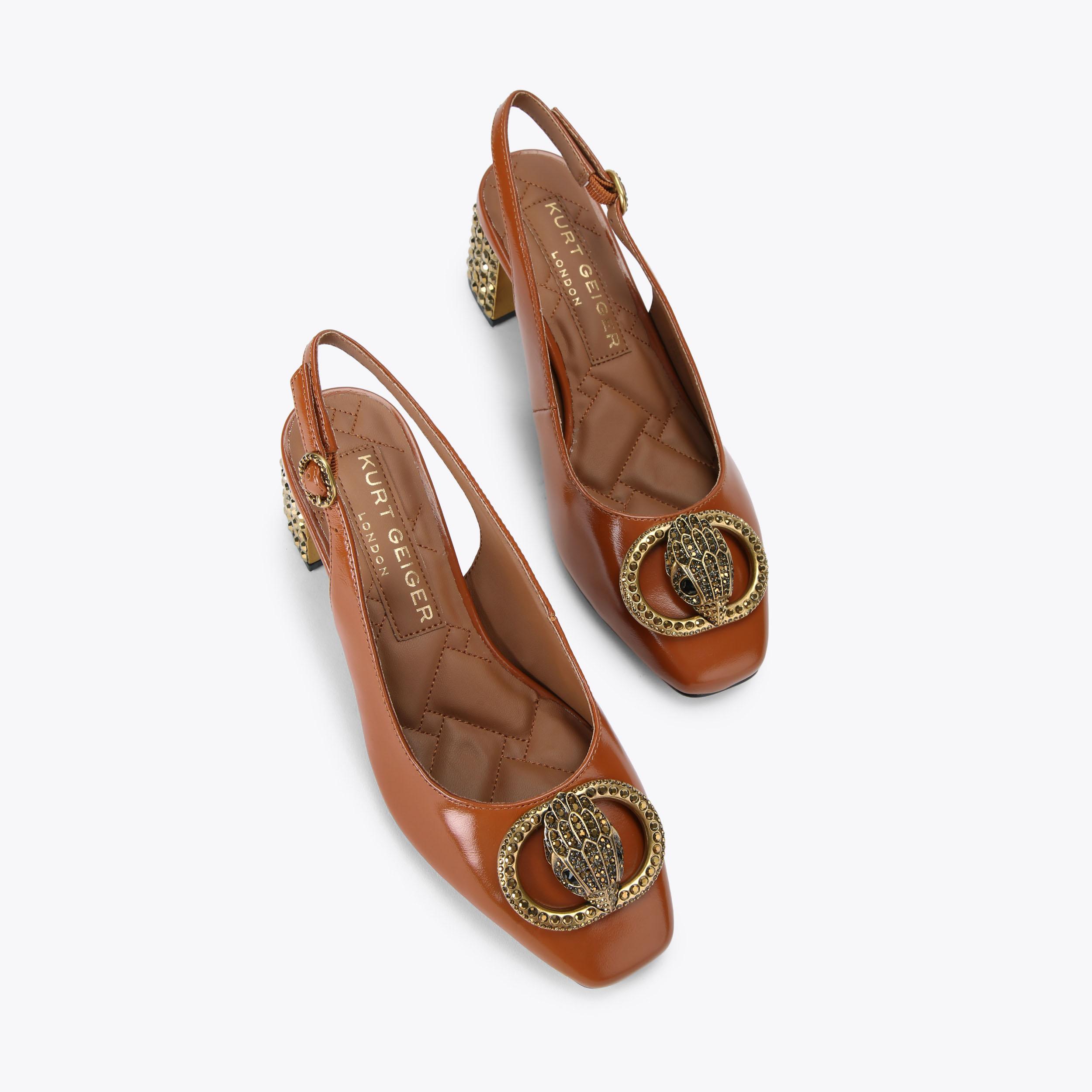 CHELSEA BLOCK SLINGBACK Brown Patent Block Heel by KURT GEIGER LONDON