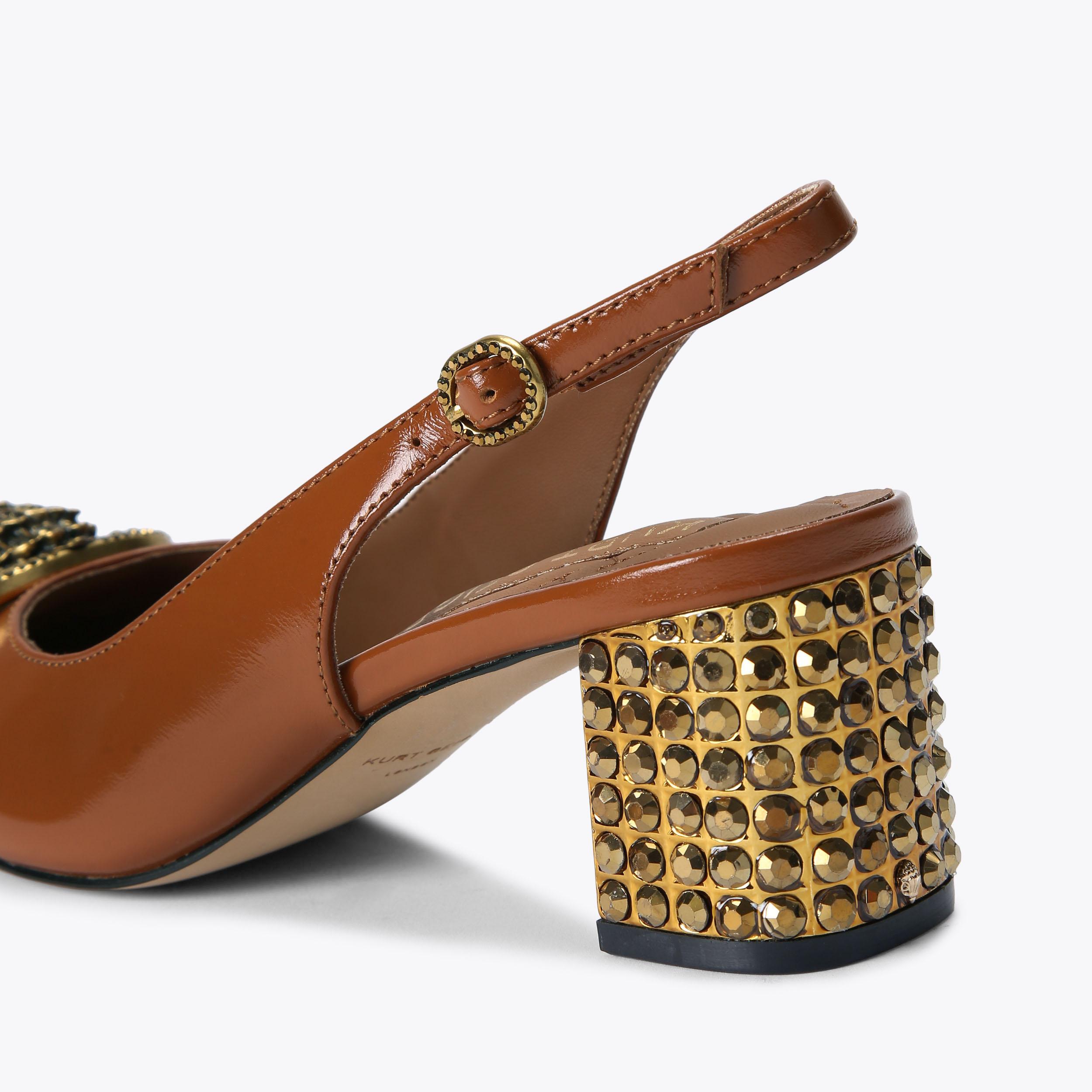 CHELSEA BLOCK SLINGBACK Brown Patent Block Heel by KURT GEIGER LONDON