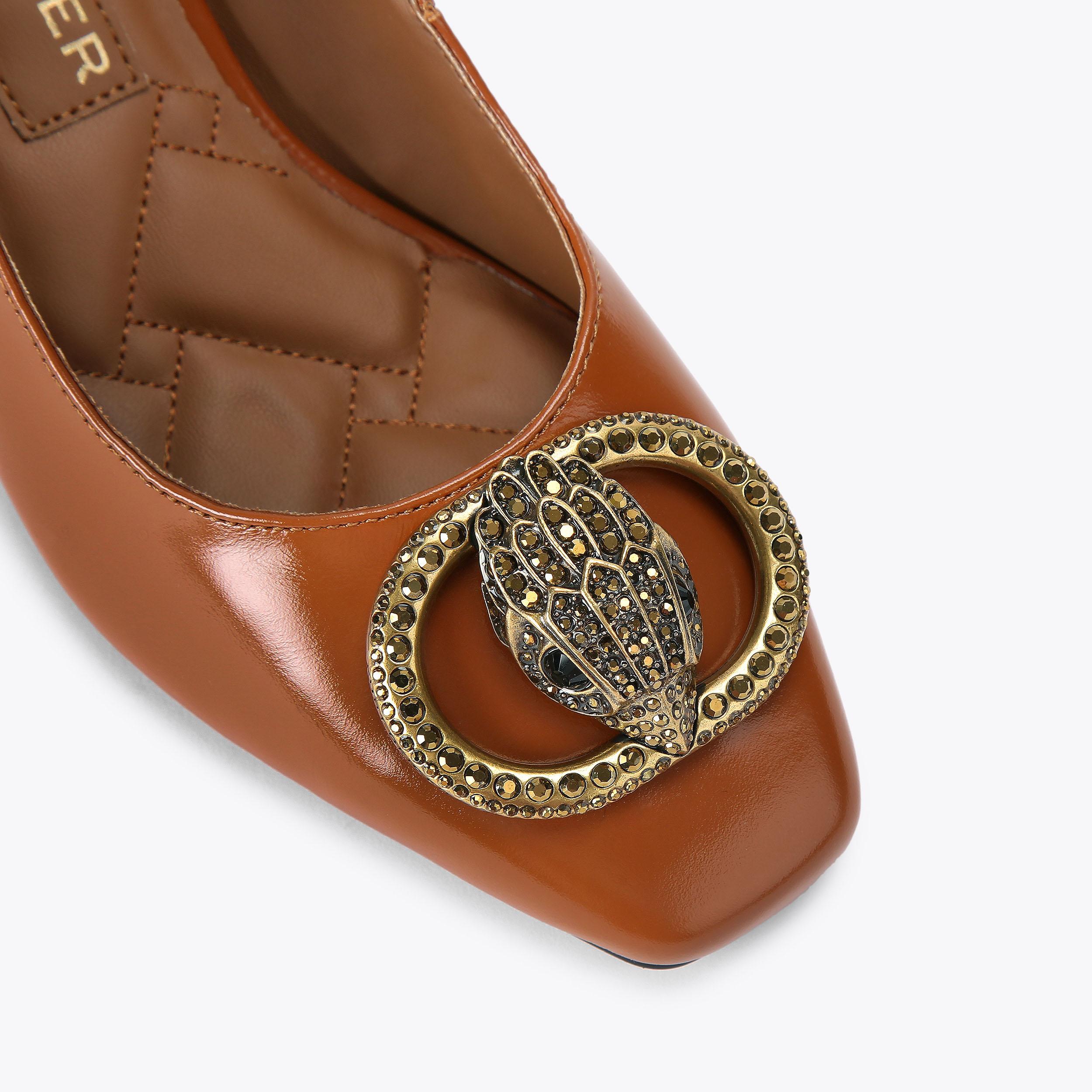 CHELSEA BLOCK SLINGBACK Brown Patent Block Heel by KURT GEIGER LONDON