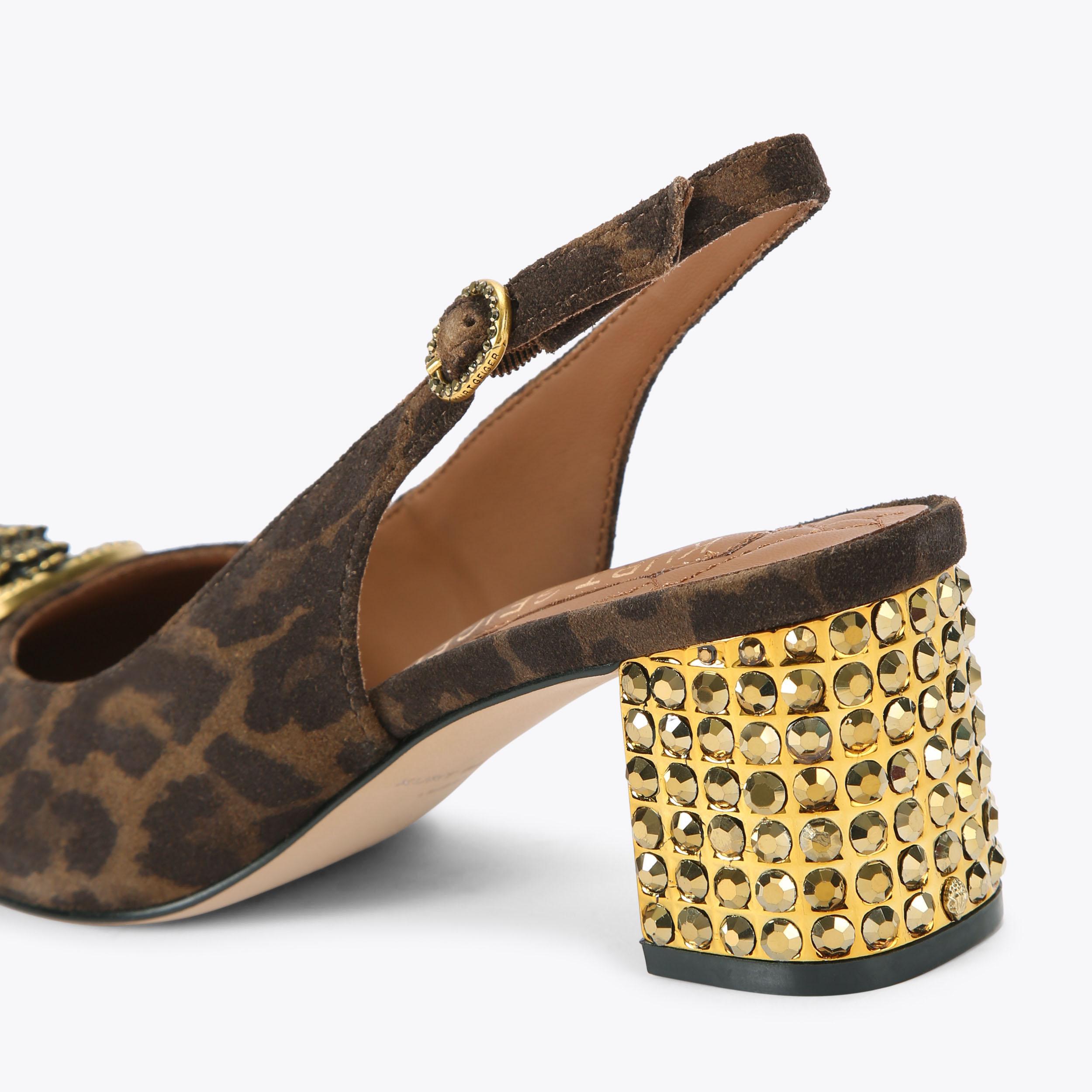 CHELSEA BLOCK SLINGBACK Leopard Print Suede Heels by KURT GEIGER LONDON