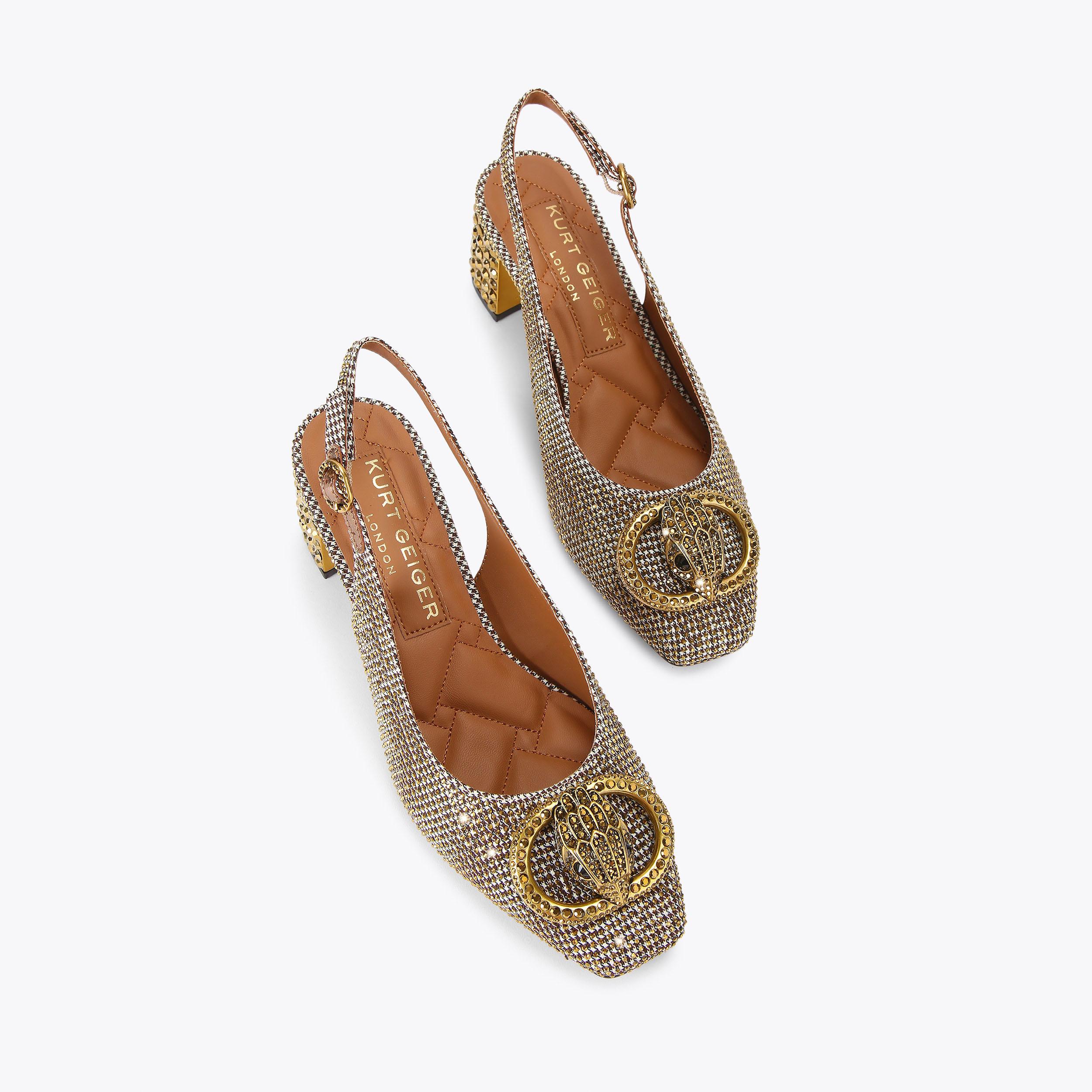 CHELSEA BLOCK SLINGBACK Beige Crystal Heel by KURT GEIGER LONDON