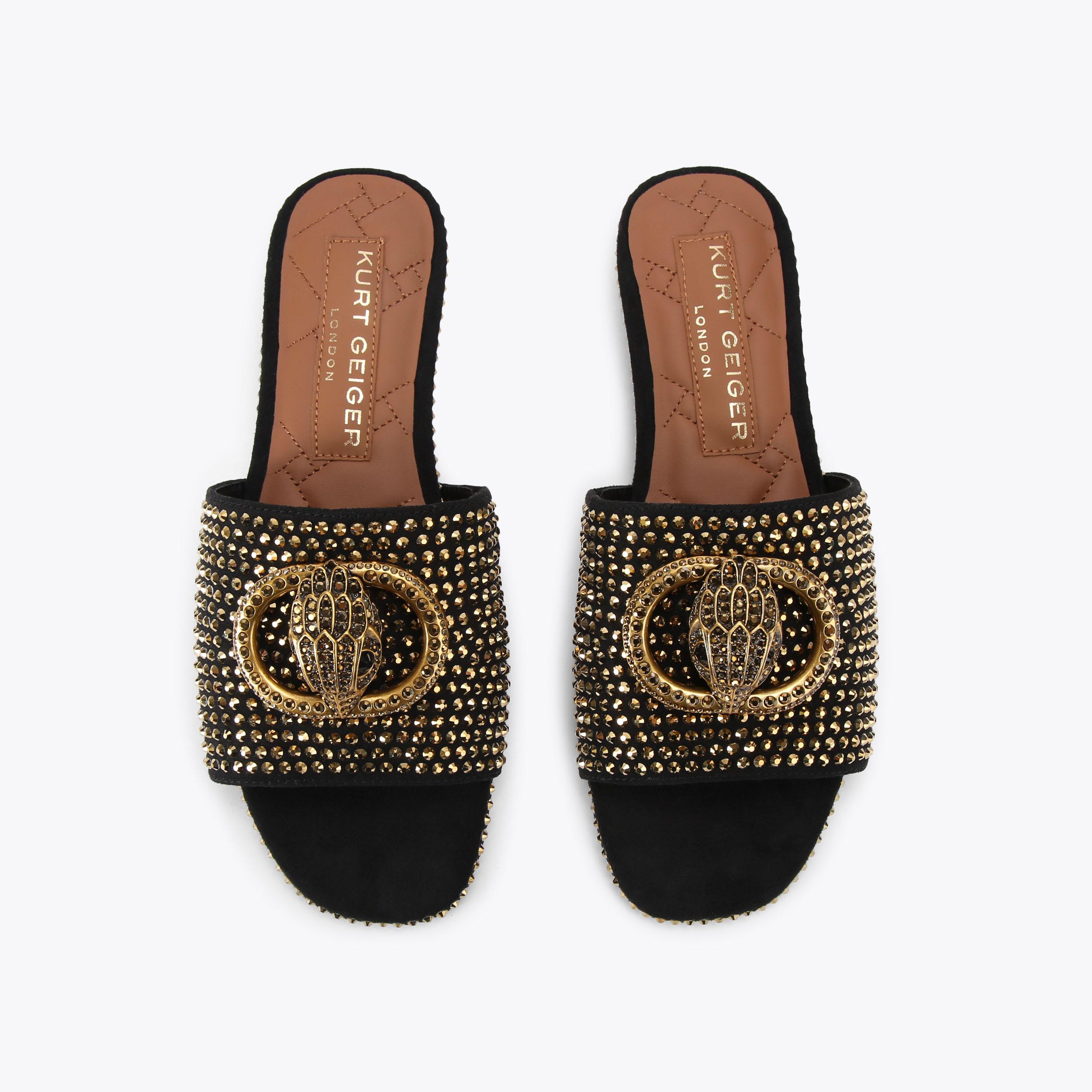 CHELSEA FLAT SANDAL Black Crystals Sandal by KURT GEIGER LONDON