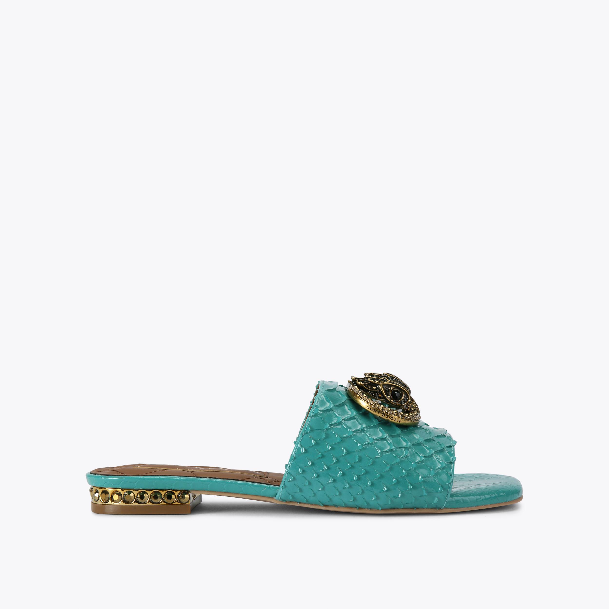 CHELSEA FLAT SANDAL Turquoise Snake Embossed Leather Sandal by KURT ...