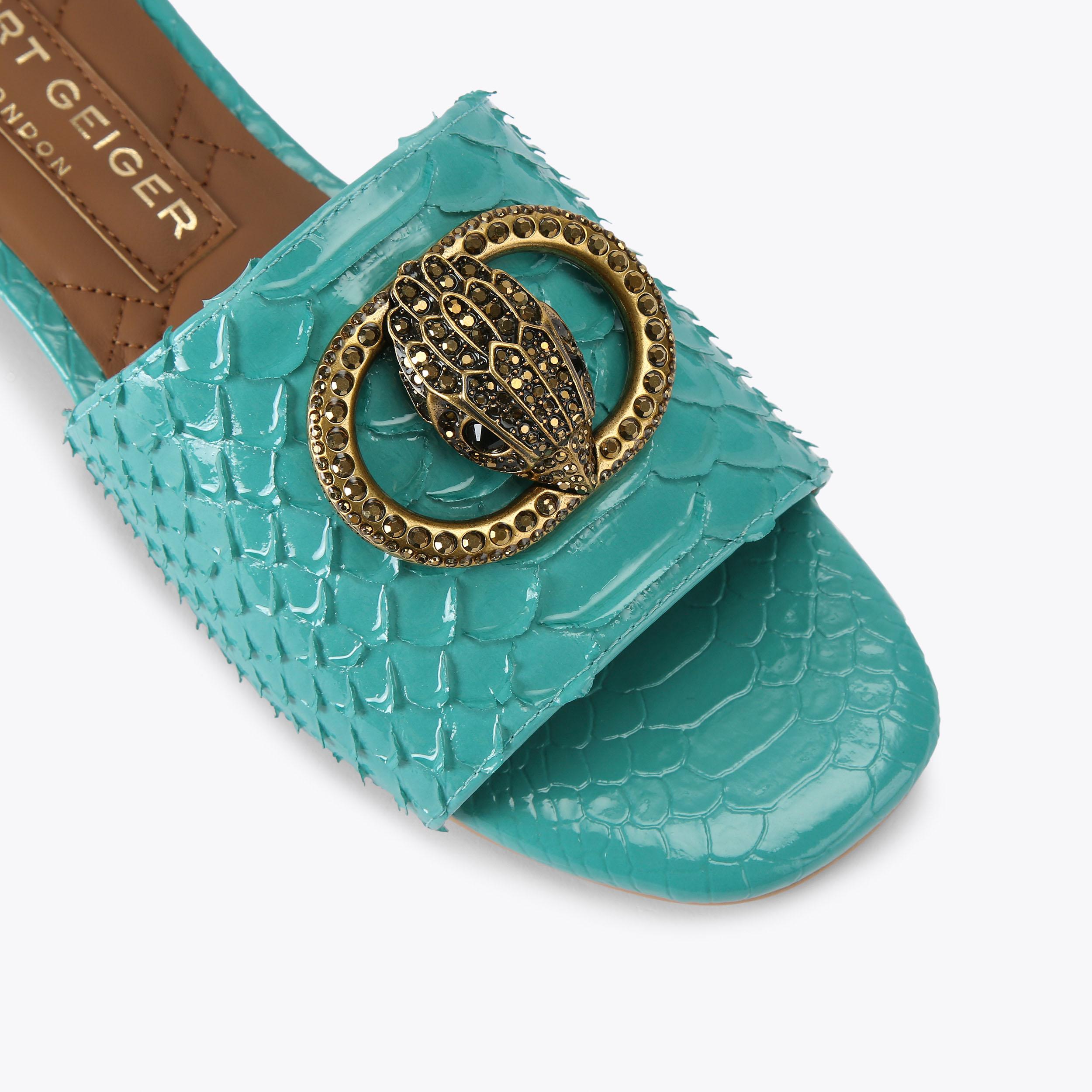 CHELSEA FLAT SANDAL Turquoise Snake Embossed Leather Sandal by KURT ...