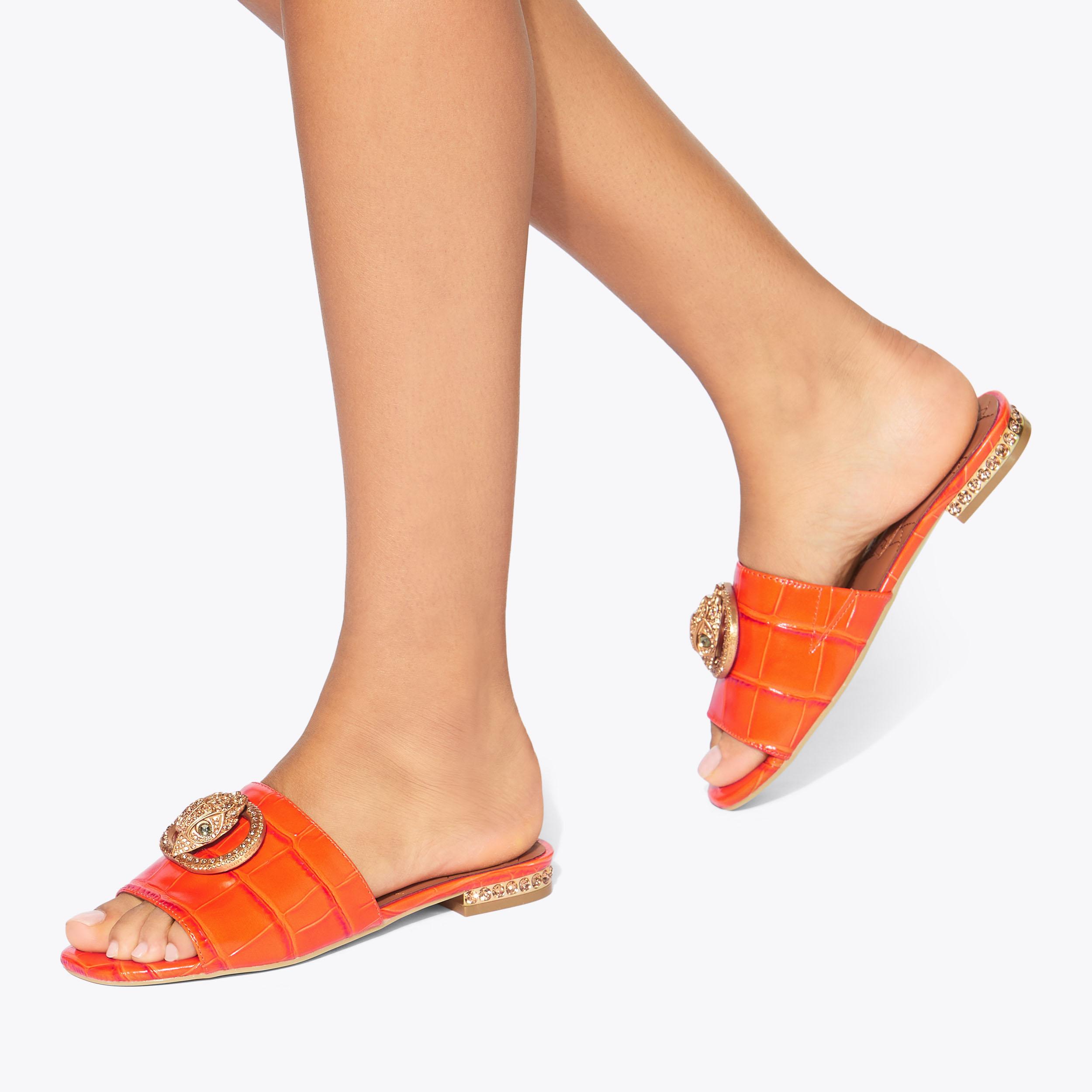 CHELSEA FLAT SANDAL Orange Croc Embossed Sandal by KURT GEIGER LONDON