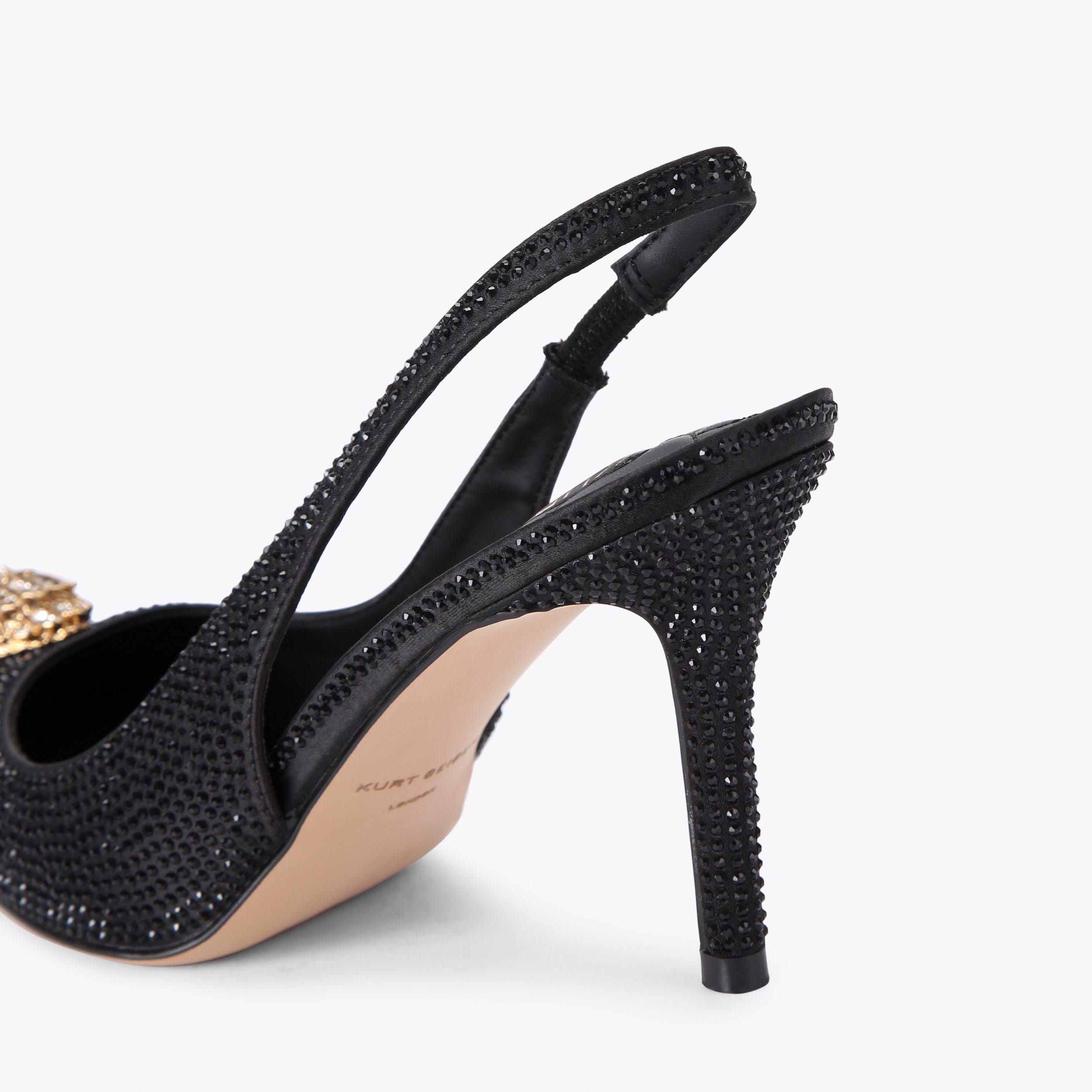BELGRAVIA HIGH SLING Black Embellished satin Heels by KURT GEIGER LONDON