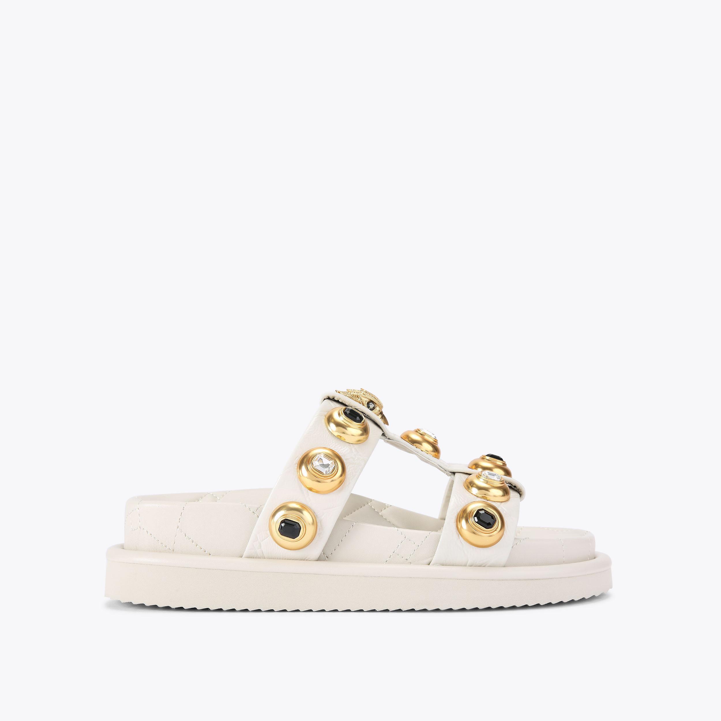ORSON MULTI STUD Bone Crinkled Leather Strap Sandal by KURT GEIGER LONDON