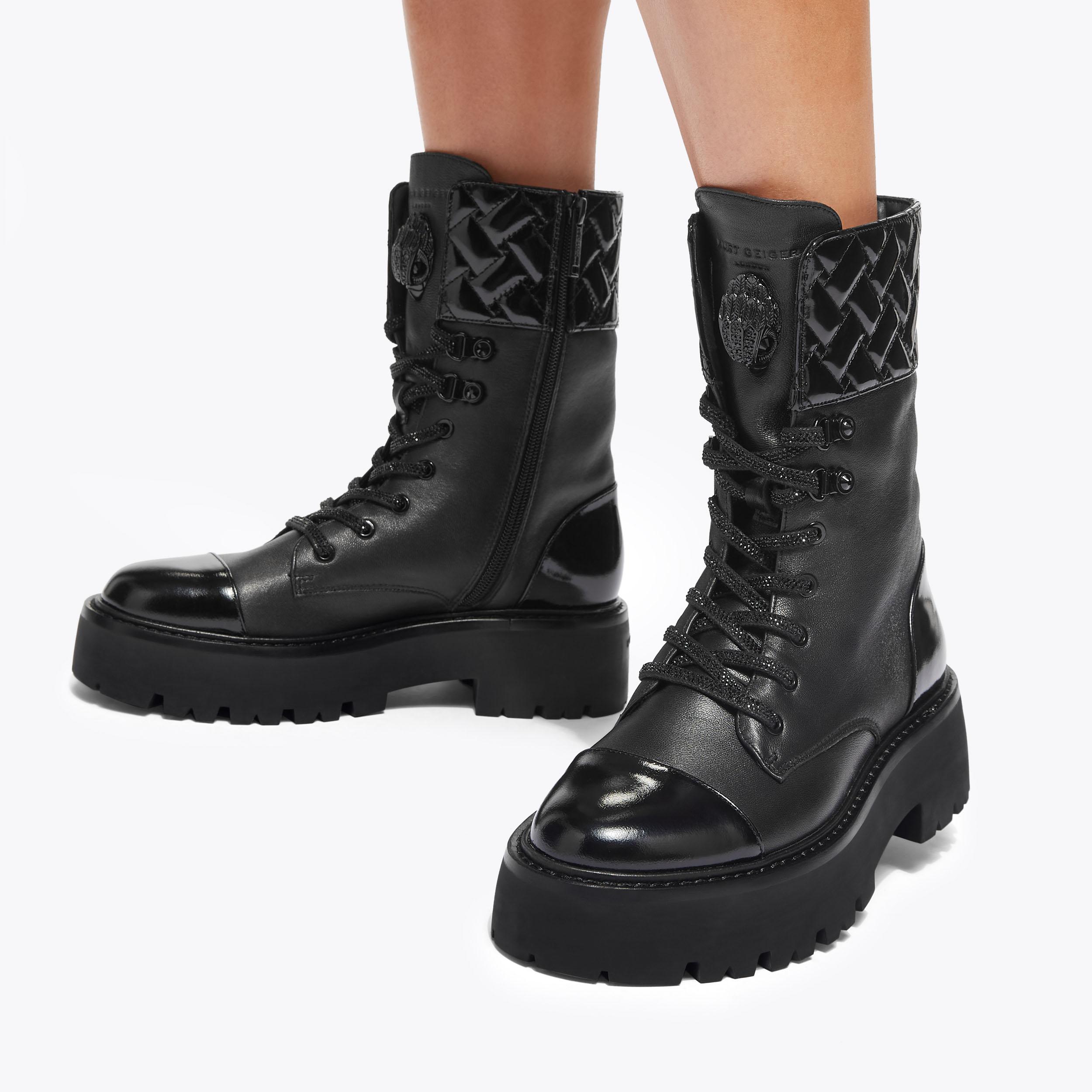 KENSINGTON CUFF LACE UP Black Leather Ankle Boot by KURT GEIGER LONDON