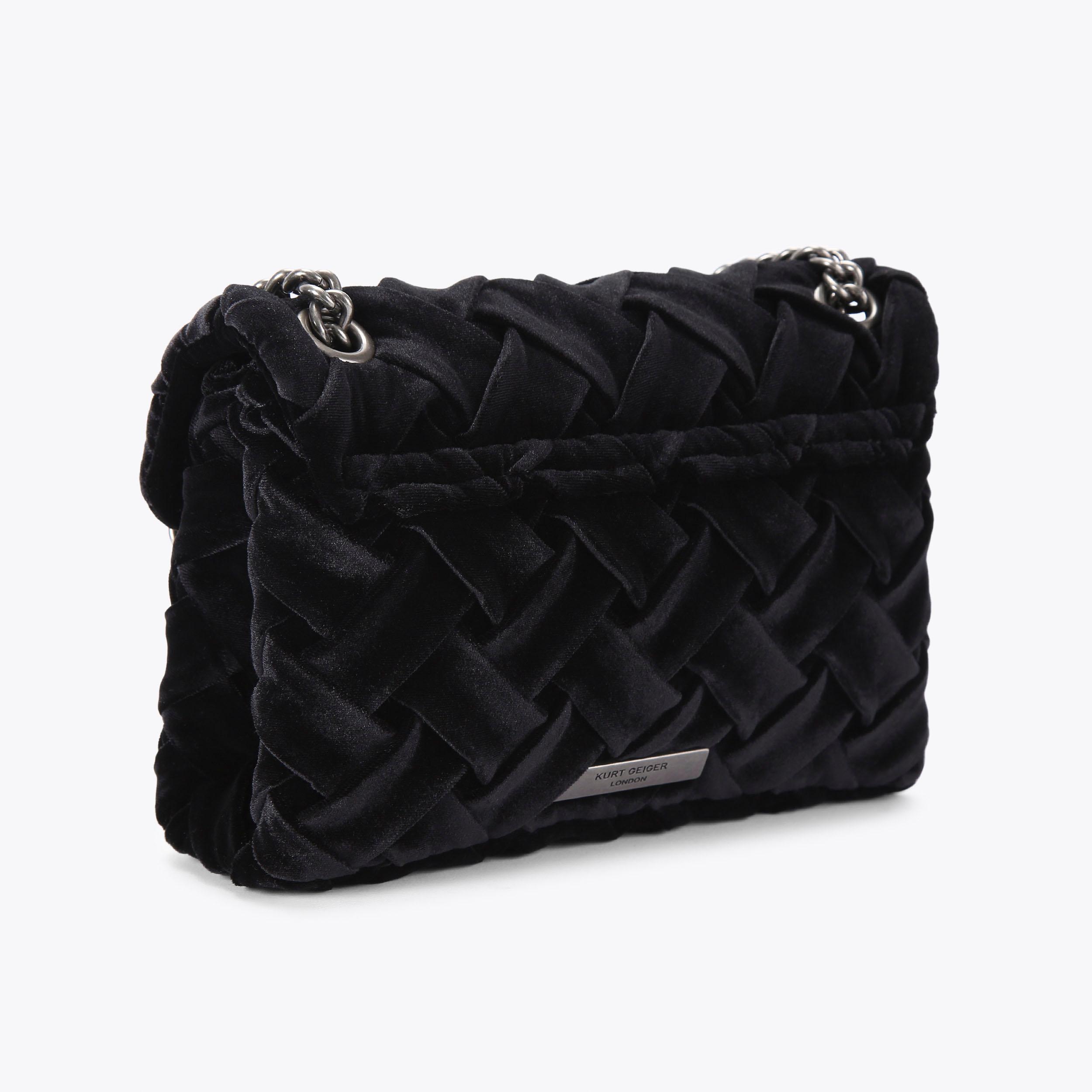 VELVET MINI KENSINGTON Black Velvet Cross Body Purse by KURT GEIGER LONDON