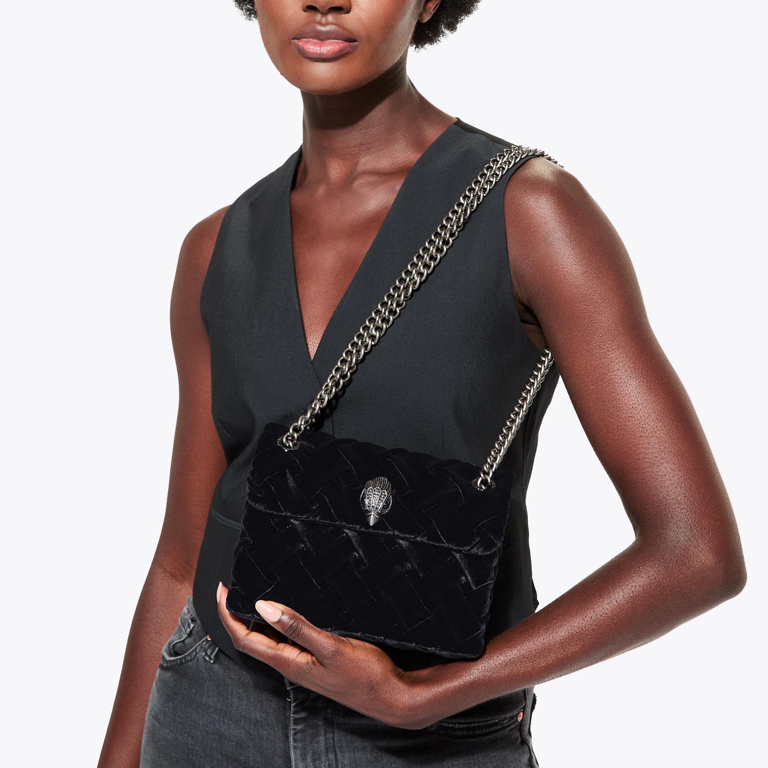 VELVET MINI KENSINGTON Black Velvet Cross Body Purse by KURT GEIGER LONDON