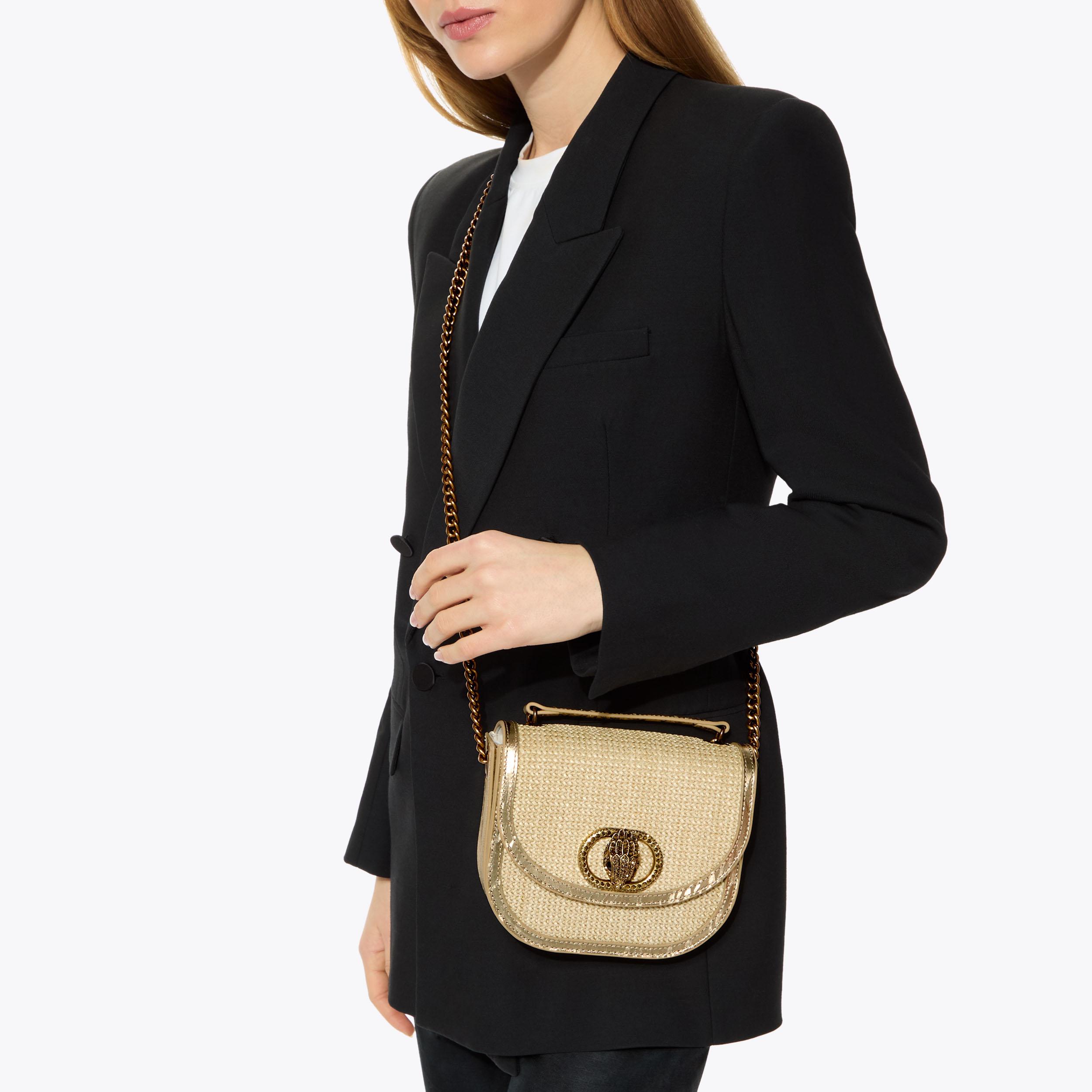 CHELSEA SADDLE BAG Natural Raffia Saddle Purse by KURT GEIGER LONDON