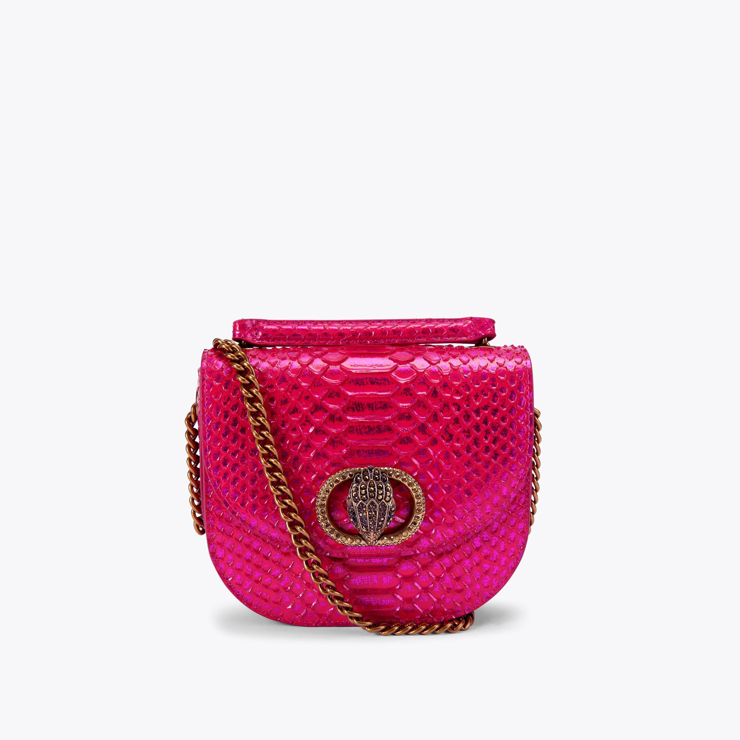 CHELSEA SADDLE BAG Metallic Fuchsia Cross Body Bag by KURT GEIGER LONDON