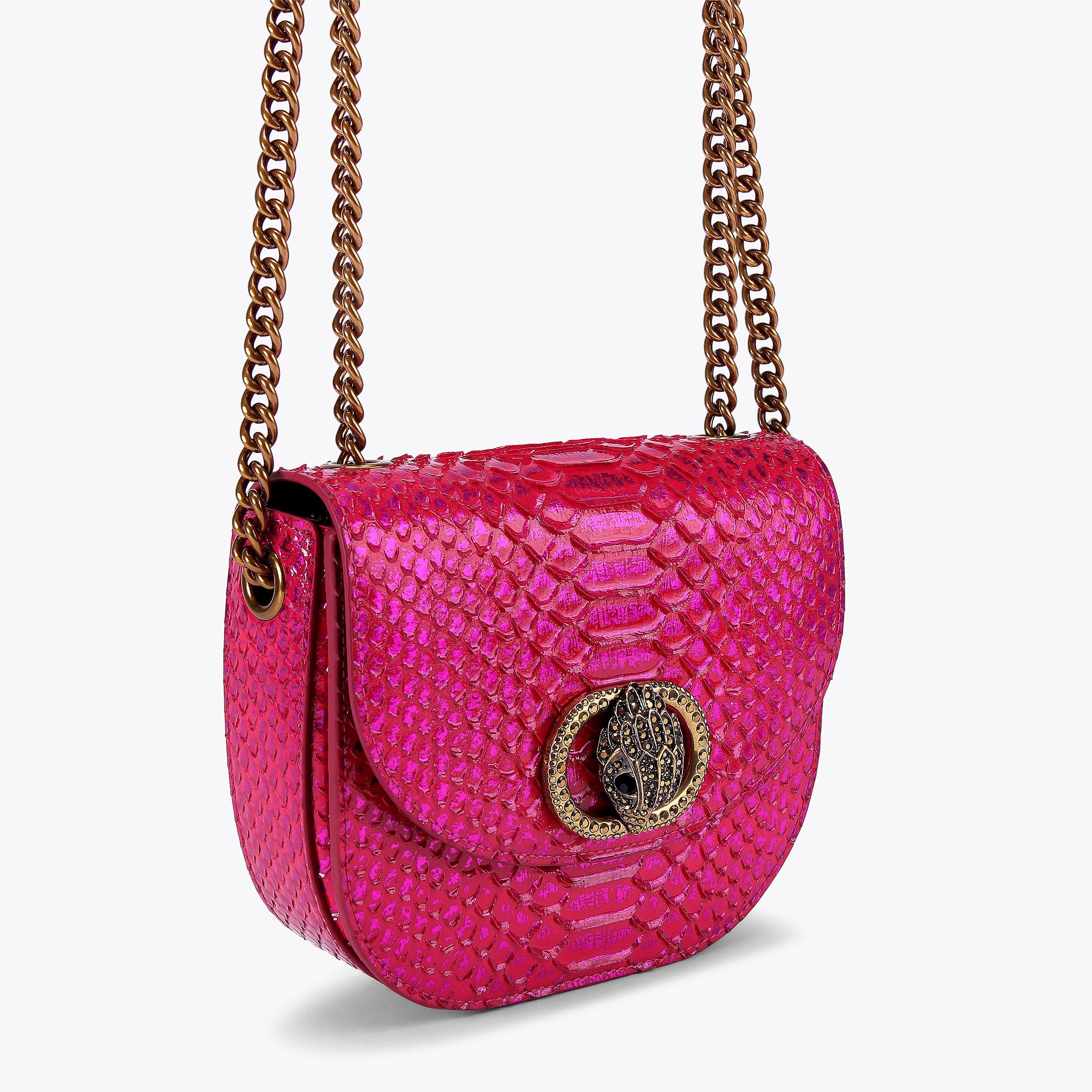 CHELSEA SADDLE BAG Metallic Fuchsia Cross Body Bag by KURT GEIGER LONDON