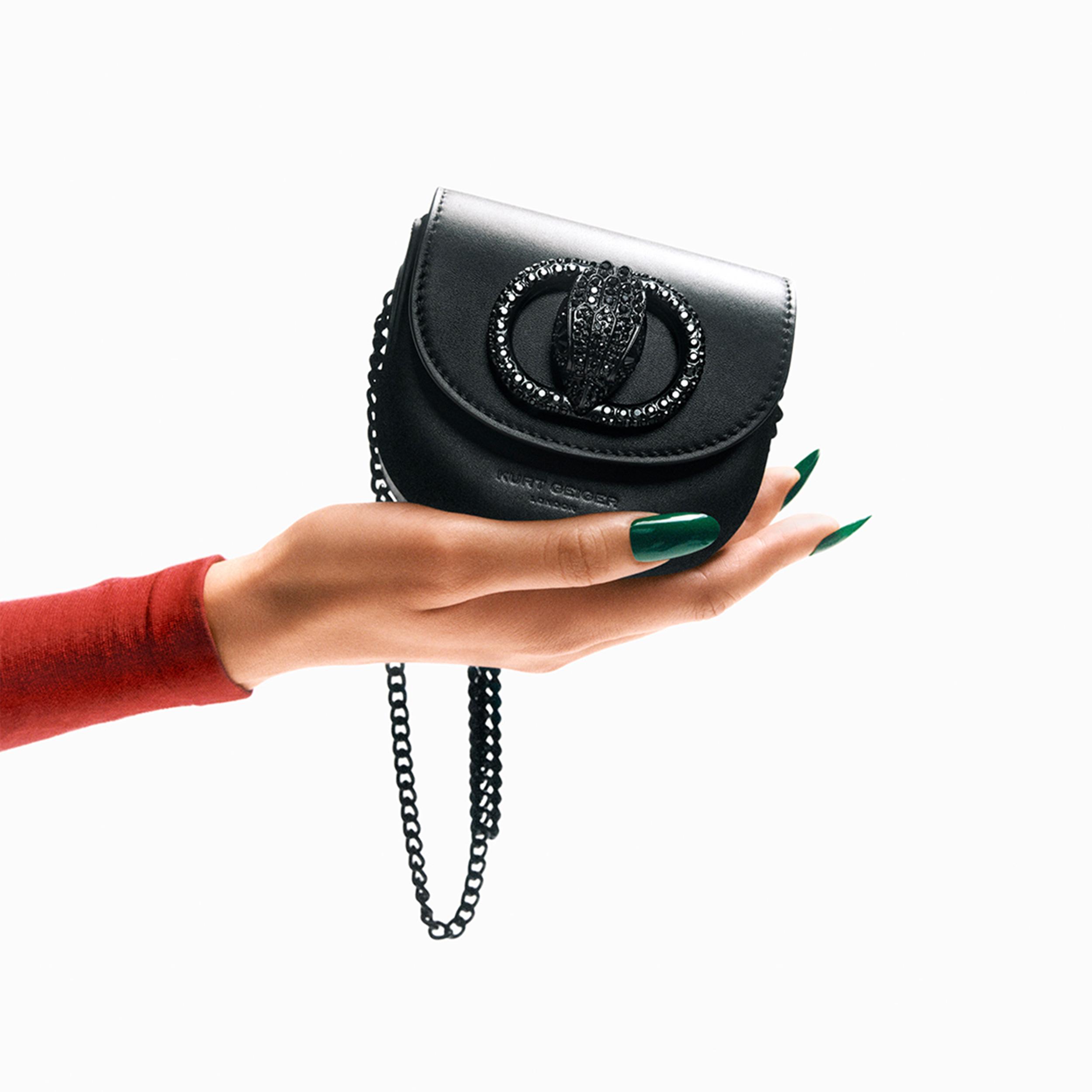 MICRO CHELSEA SADDLE DR Black Leather Micro Purse by KURT GEIGER LONDON