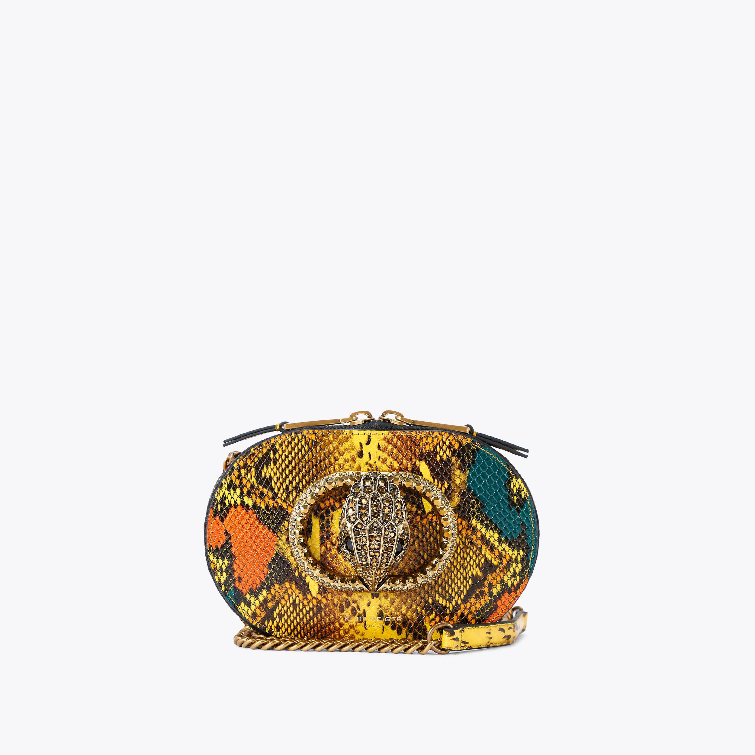 SM CHELSEA CAMERA BAG Yellow Snake Print Camera Purse by KURT GEIGER LONDON