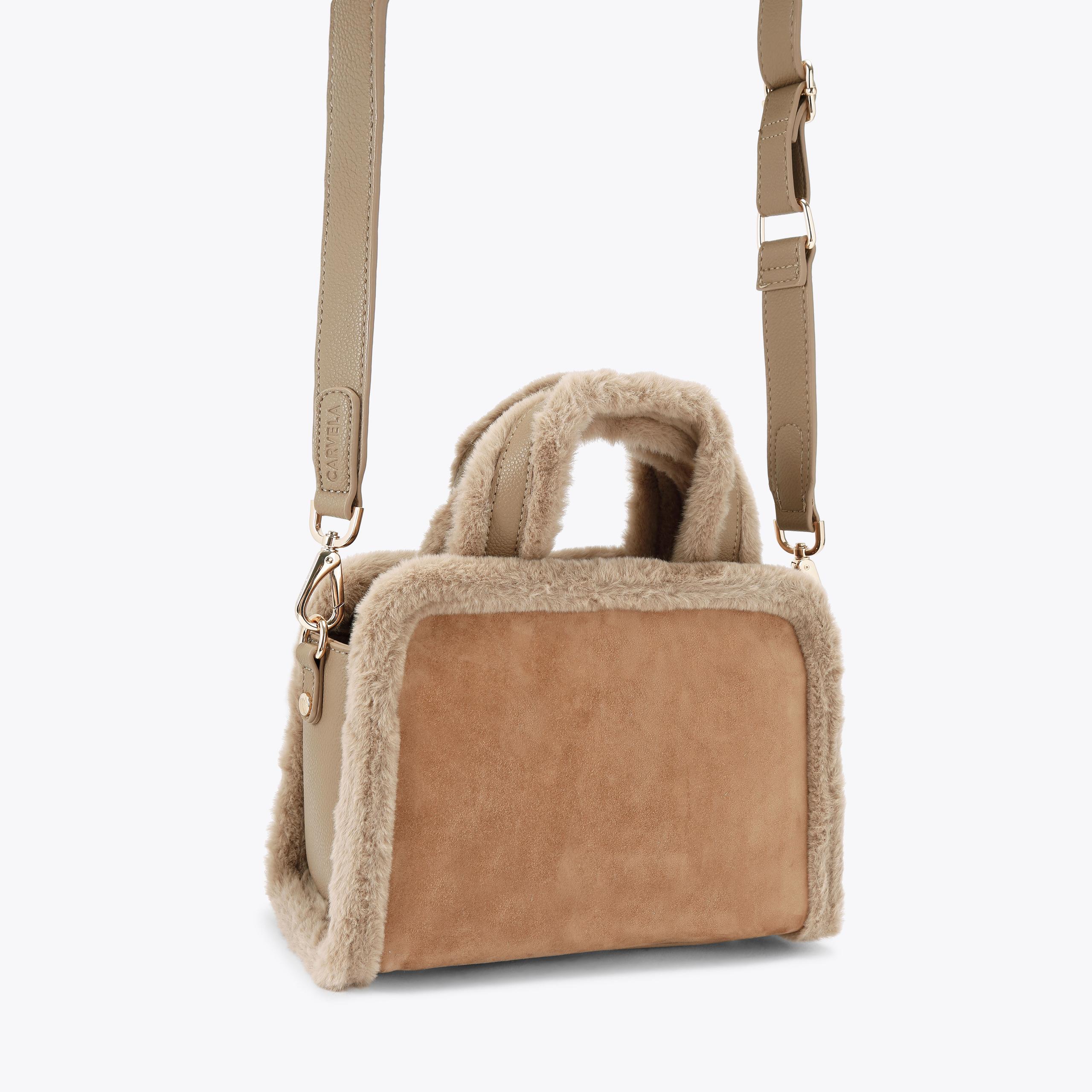 MINI BELLA BORG TOTE Tan Faux Fur Borg Tote Bag by CARVELA
