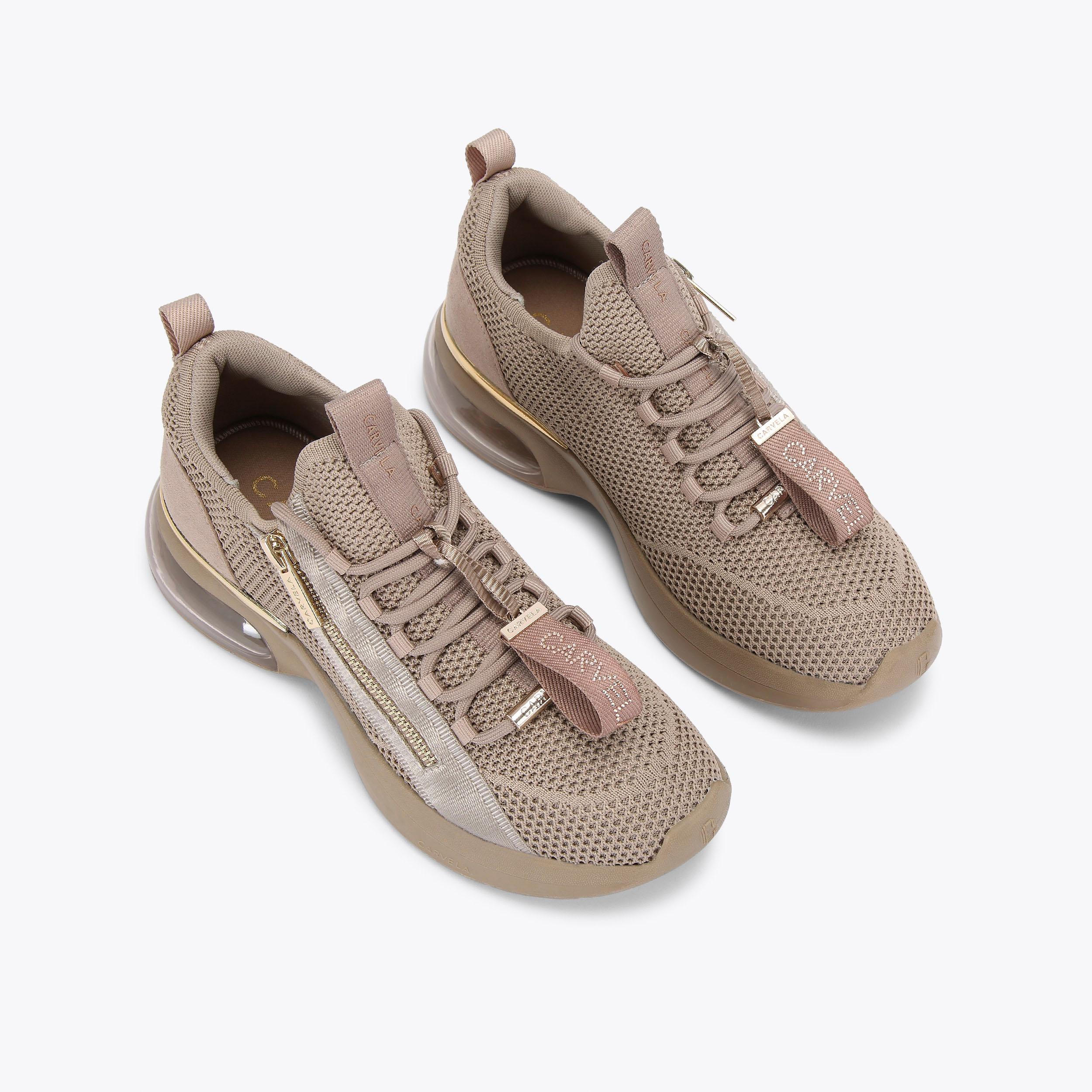 COSMIC BUBBLE SNEAKER Taupe Fabric Trainers by CARVELA