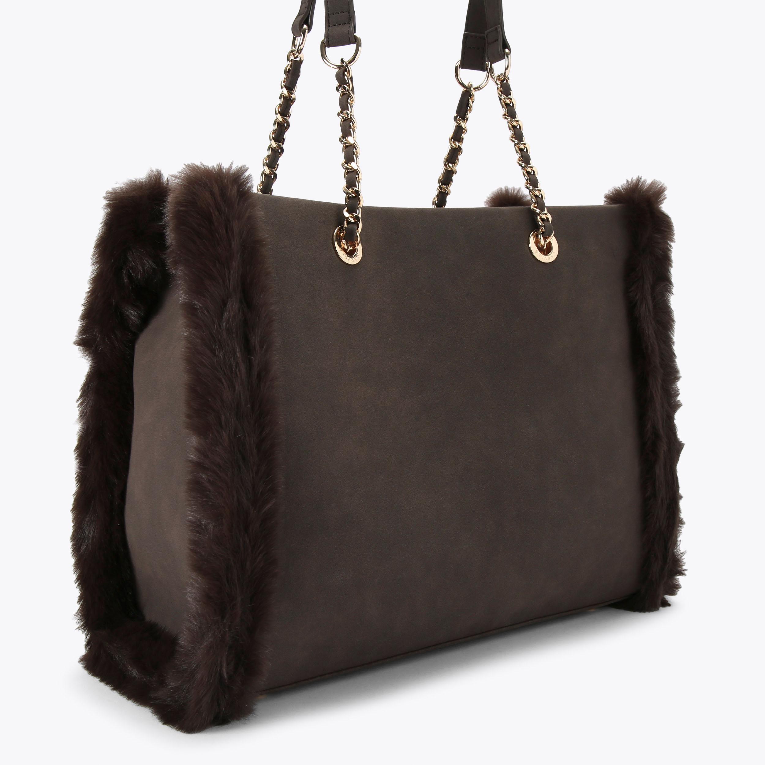 FRAME FUR TOTE Dark Brown Fur Tote Bag by CARVELA