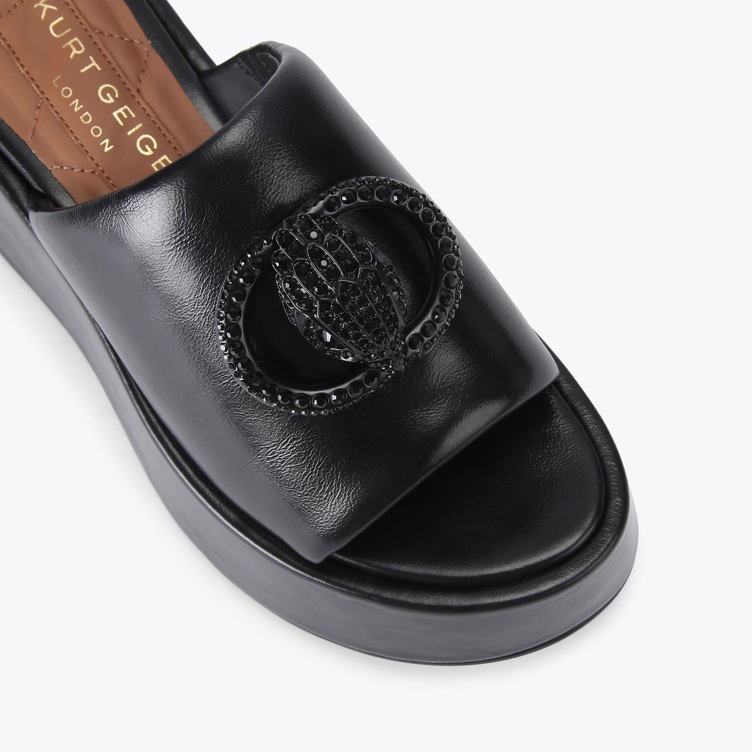 CHELSEA FLATFORM MULE DR Black Leather Slip On Mule by KURT GEIGER LONDON