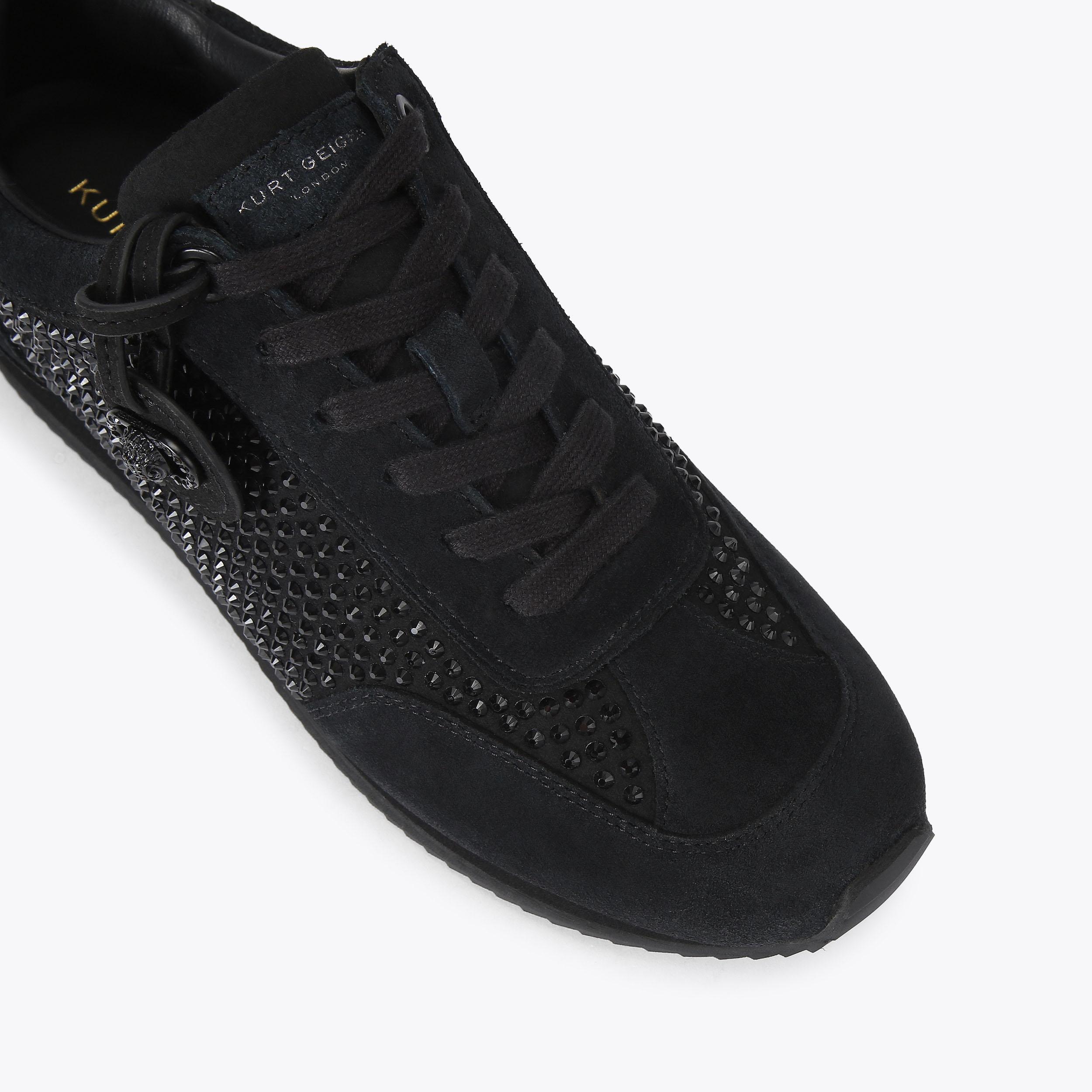CHELSEA CRYSTAL TAG DR Black Crystal Lace Up Sneaker by KURT GEIGER LONDON