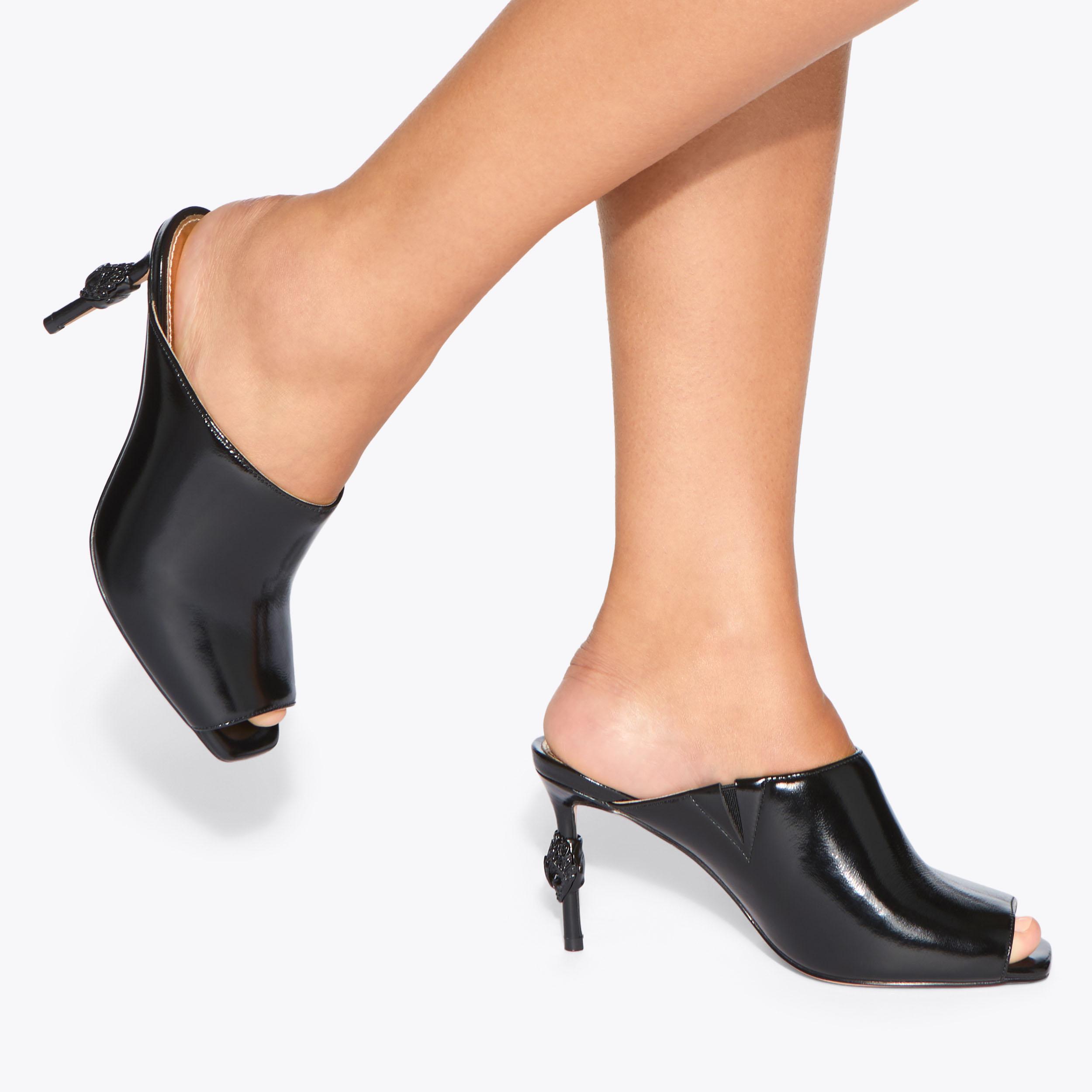EAGLE HIGH HEEL SQ MULE Black Leather Mule High Heel by KURT GEIGER LONDON