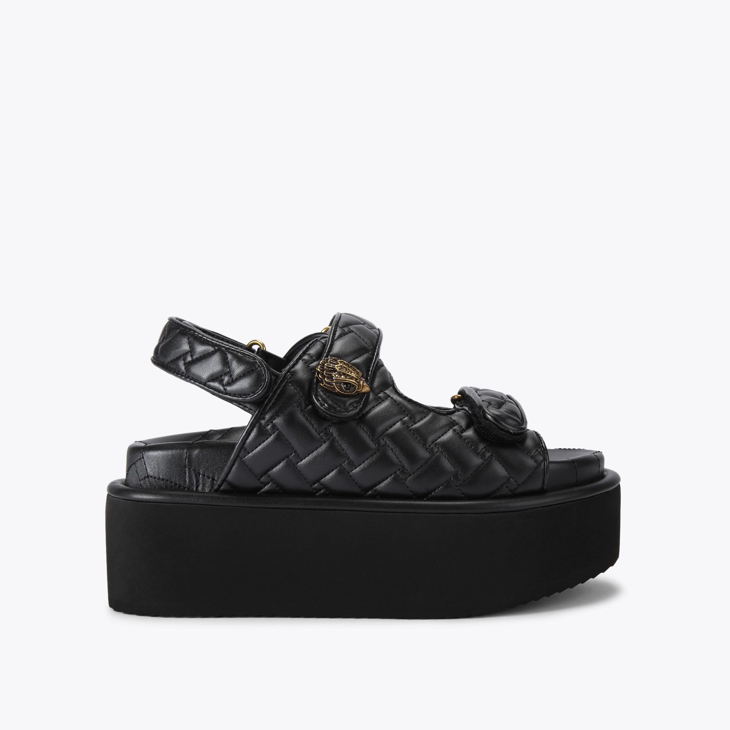 ORSON PUMP Black Quilted Flatform Chunky Sandal by KURT GEIGER LONDON