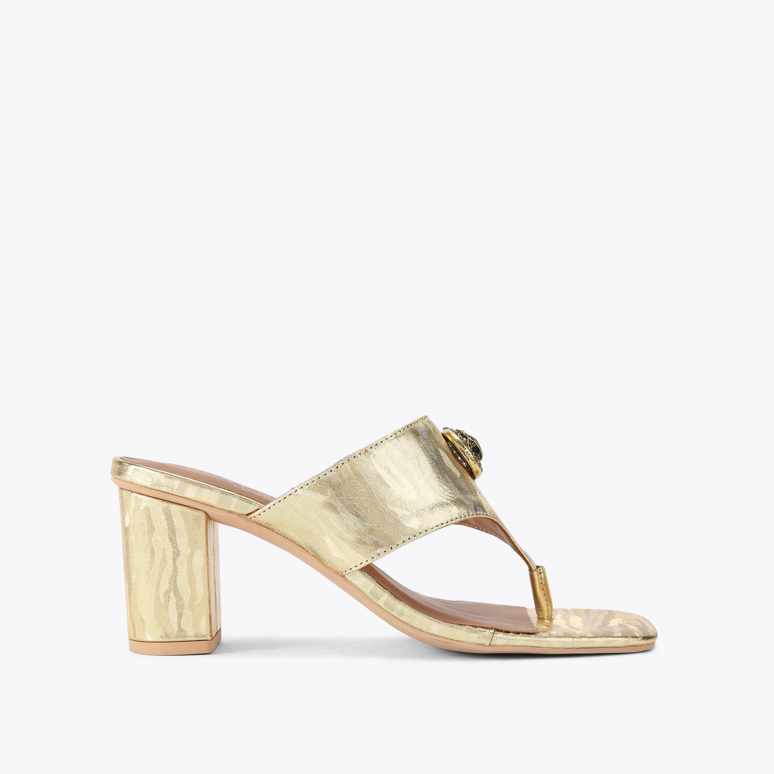 CHELSEA T-BAR BLOCK Gold Stripe Block Flip Flop Heel by KURT GEIGER LONDON