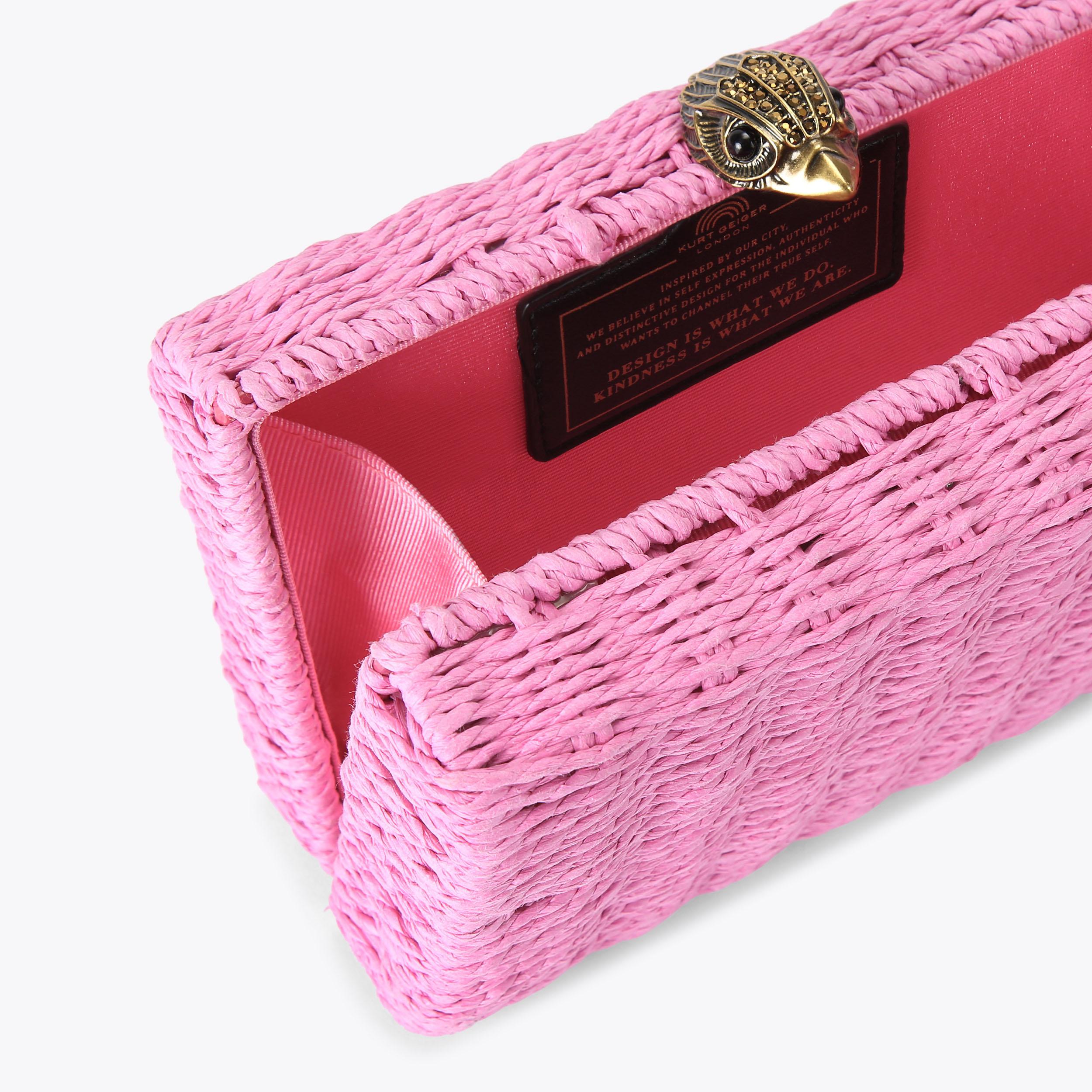 KENSINGTON CLUTCH Pink Woven Raffia Clutch Bag by KURT GEIGER LONDON