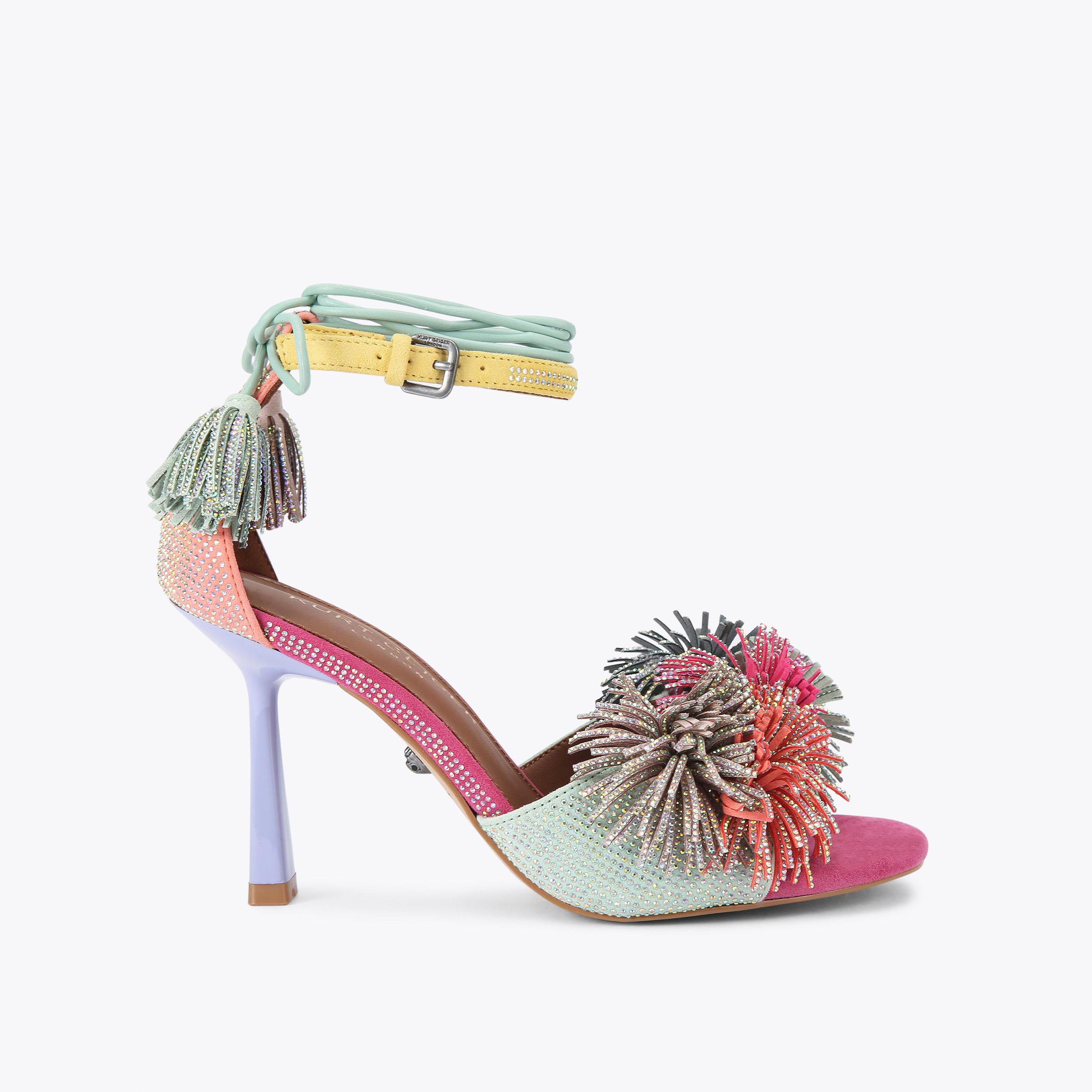 POM POM ANKLE TIE SANDAL Pom Pom Tie Heel by KURT GEIGER LONDON