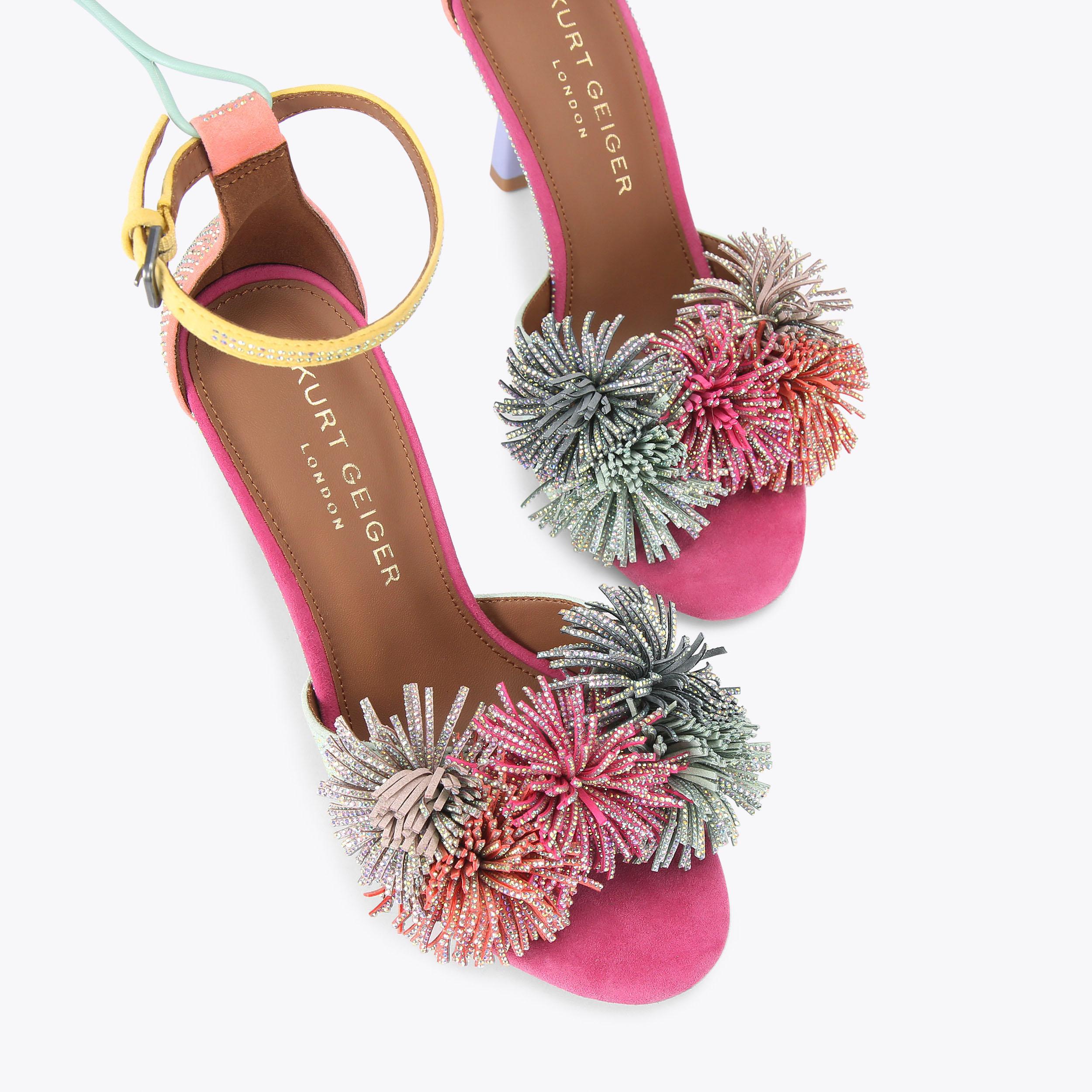 POM POM ANKLE TIE SANDAL Pom Pom Tie Heel by KURT GEIGER LONDON
