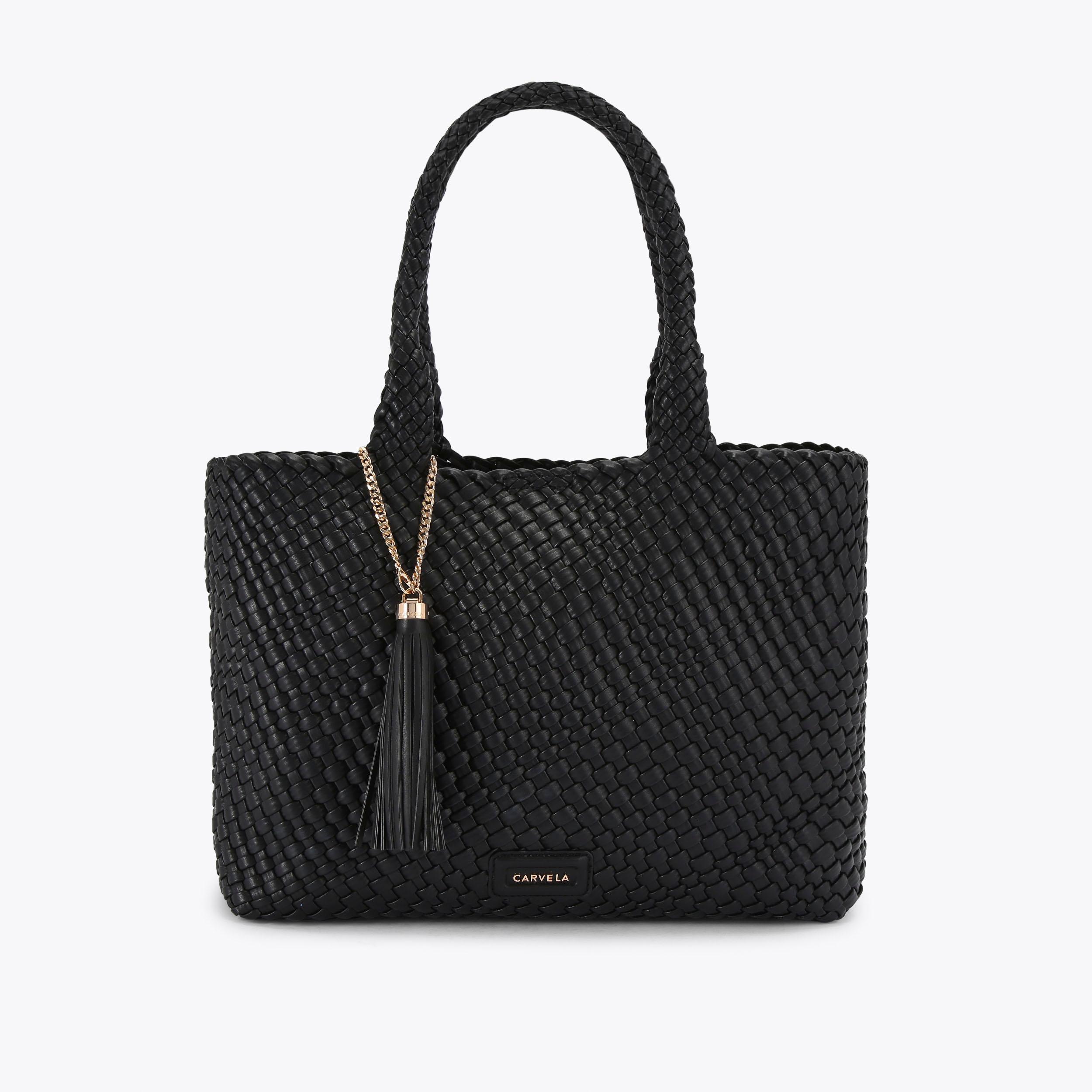 VERONA WEAVE TOTE BAG Black Woven Tote Bag by CARVELA